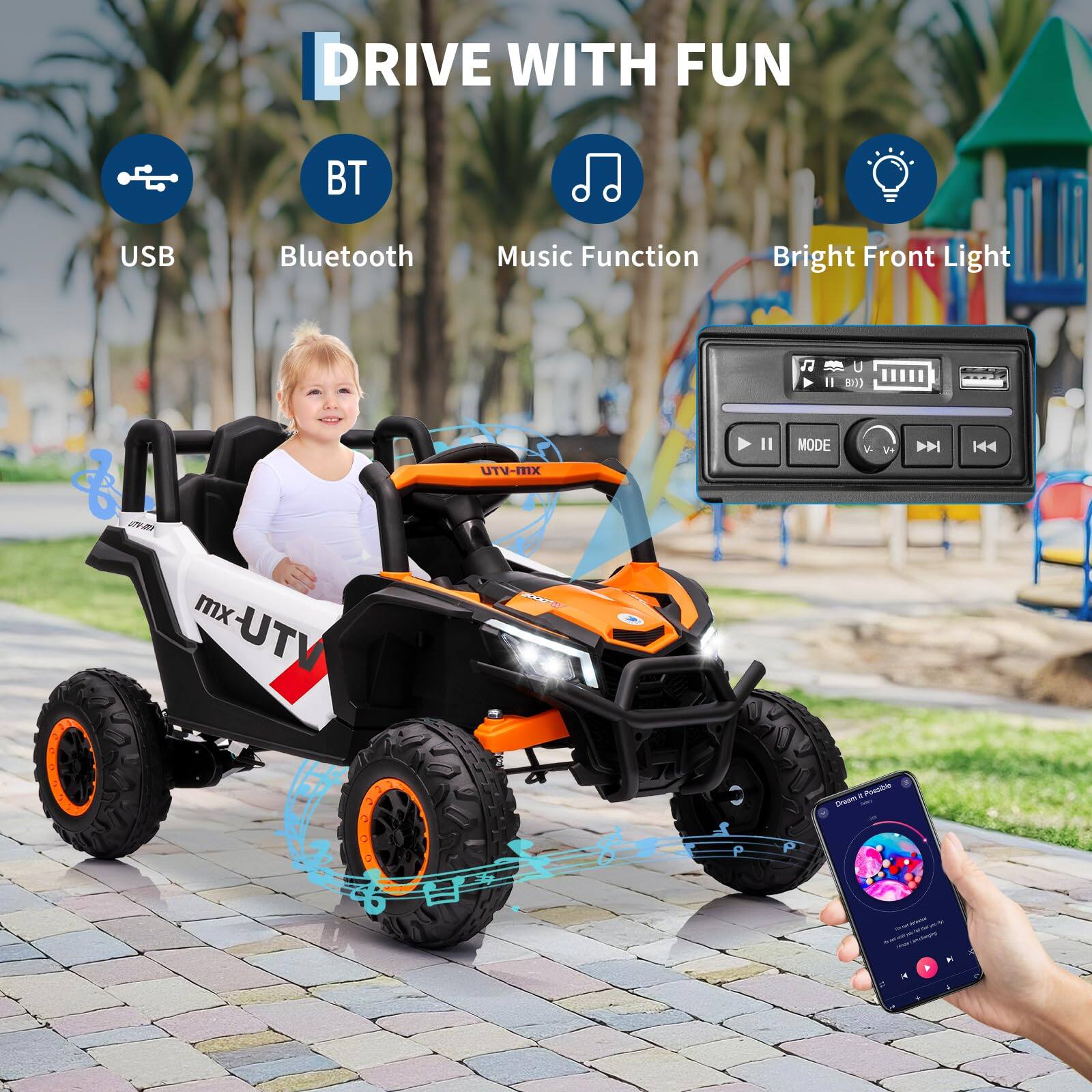 Acekool 12V Kids Ride On Car UTV Truck with Remote Control, 4WD/2WD ...