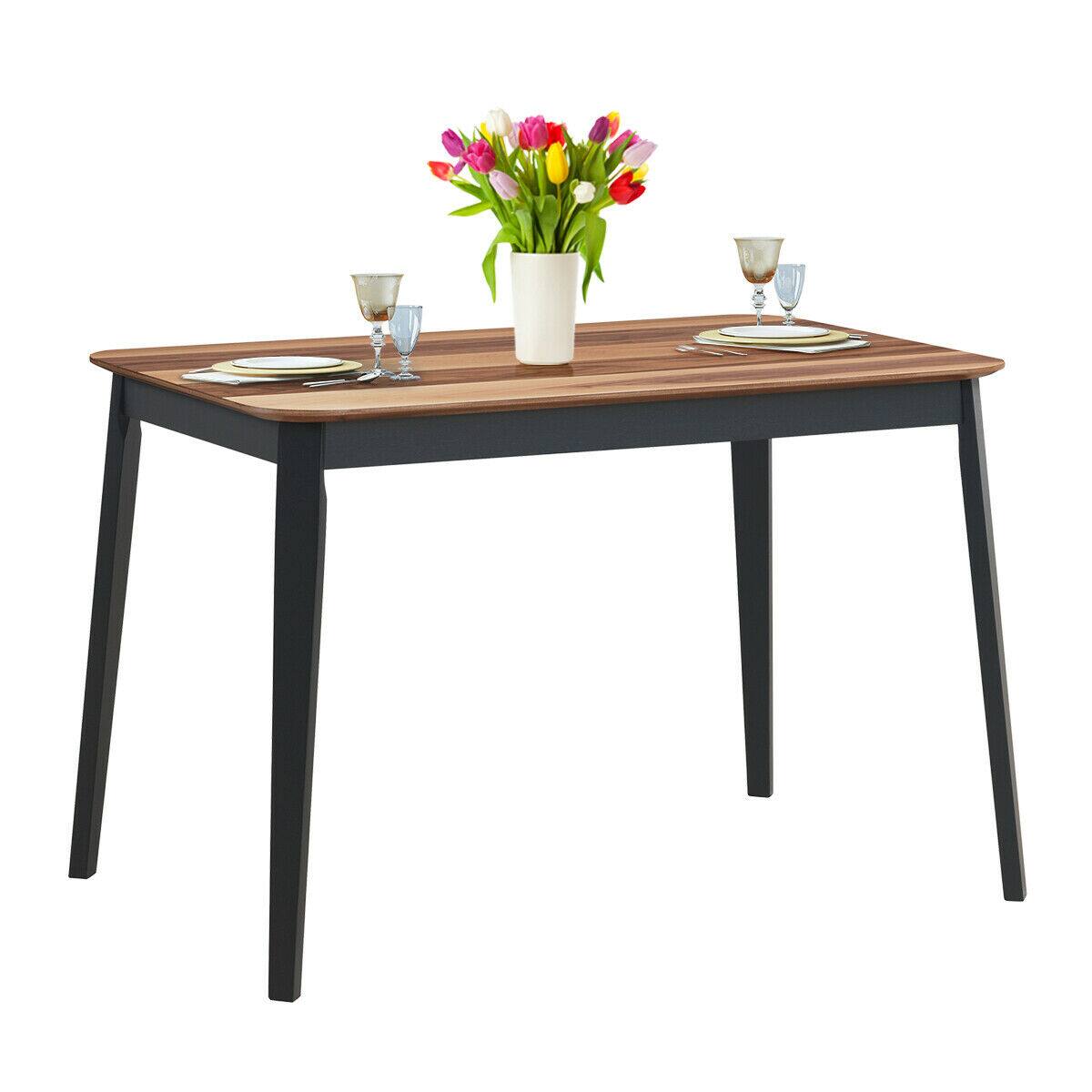 Costway Mid Century Modern Rectangular Dining Room Table w/ Solid Wooden Legs Walnut+Black ...