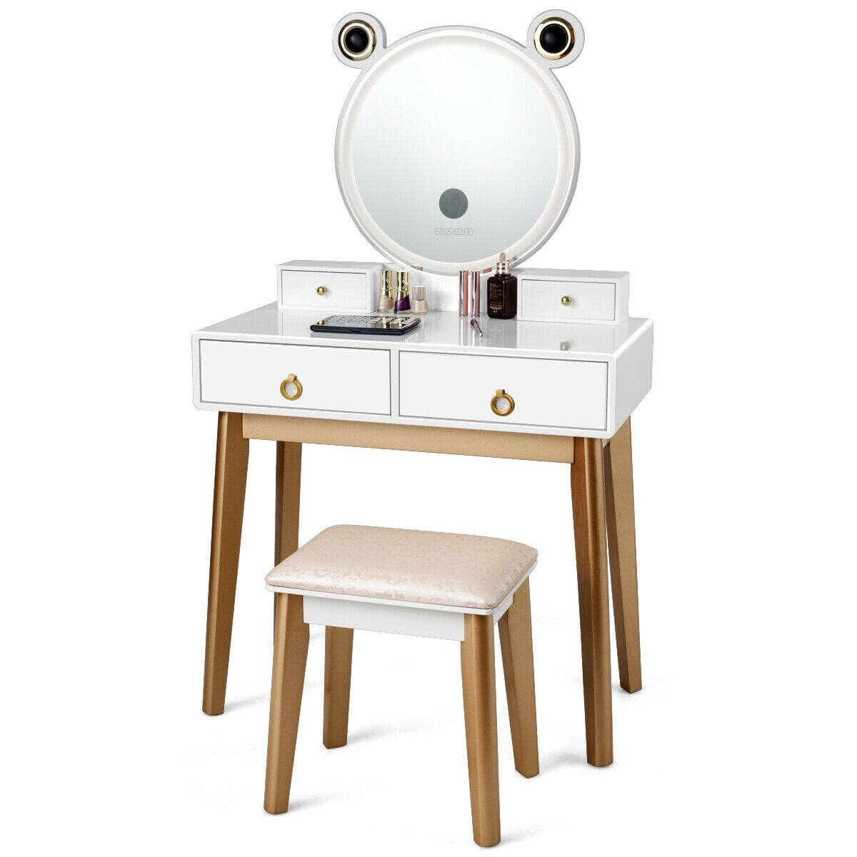 Ecooso Touch Screen Vanity Table with 3 Color Dimming Mirror and 4 ...