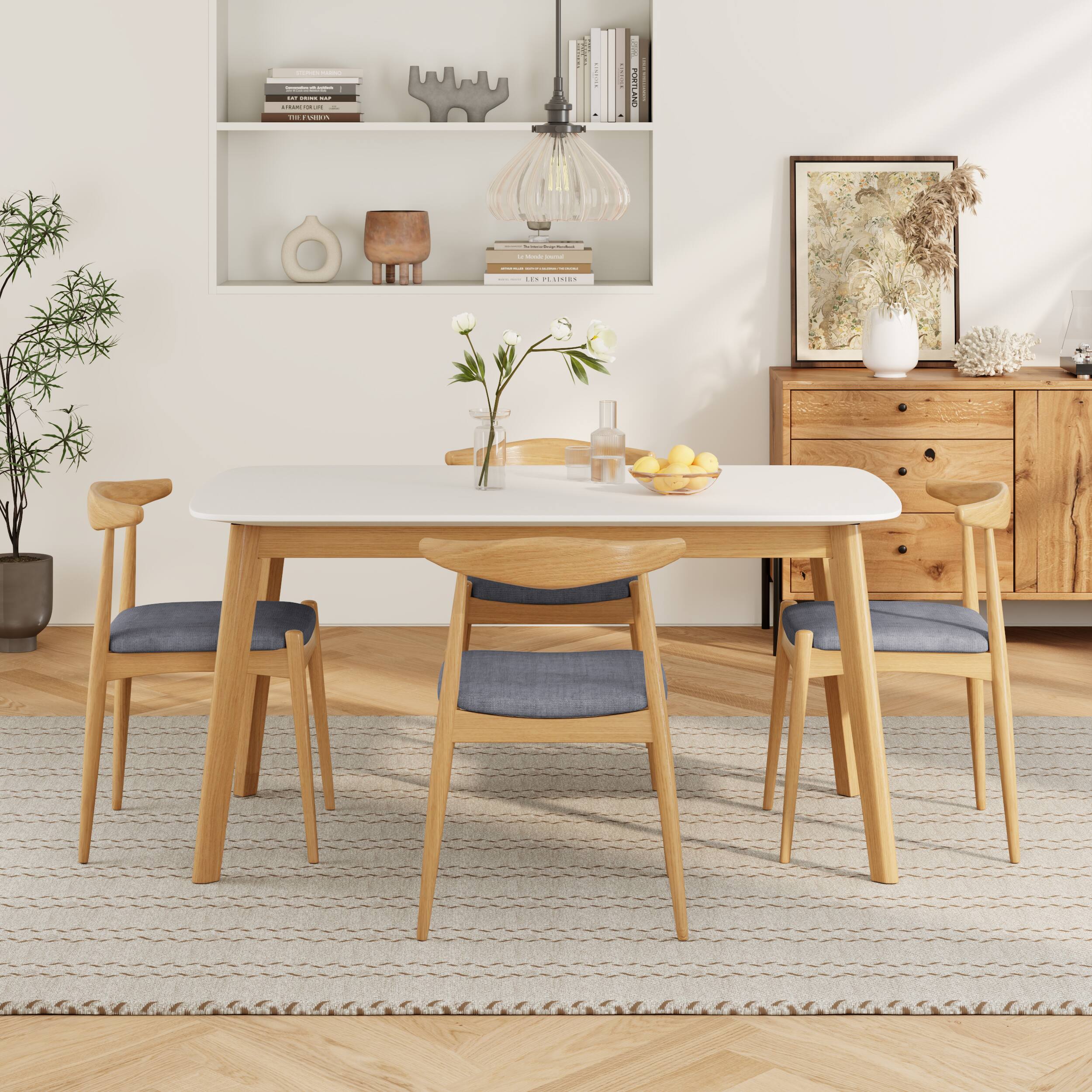 TinyHomie 5 Piece Mid Century Modern Dining Set Solid Wood Frame Table ...