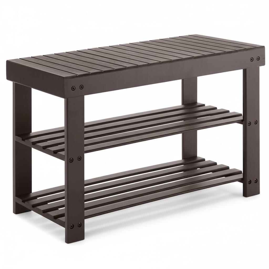 AOITUN 3 Tier Bamboo Shoe Rack Bench for Entryway, Sturdy Wooden Shoe ...