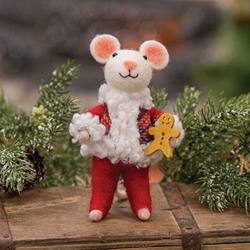 BreeBe Mouse with Gingerbread Man Felted Ornament White, Red, Yellow ...