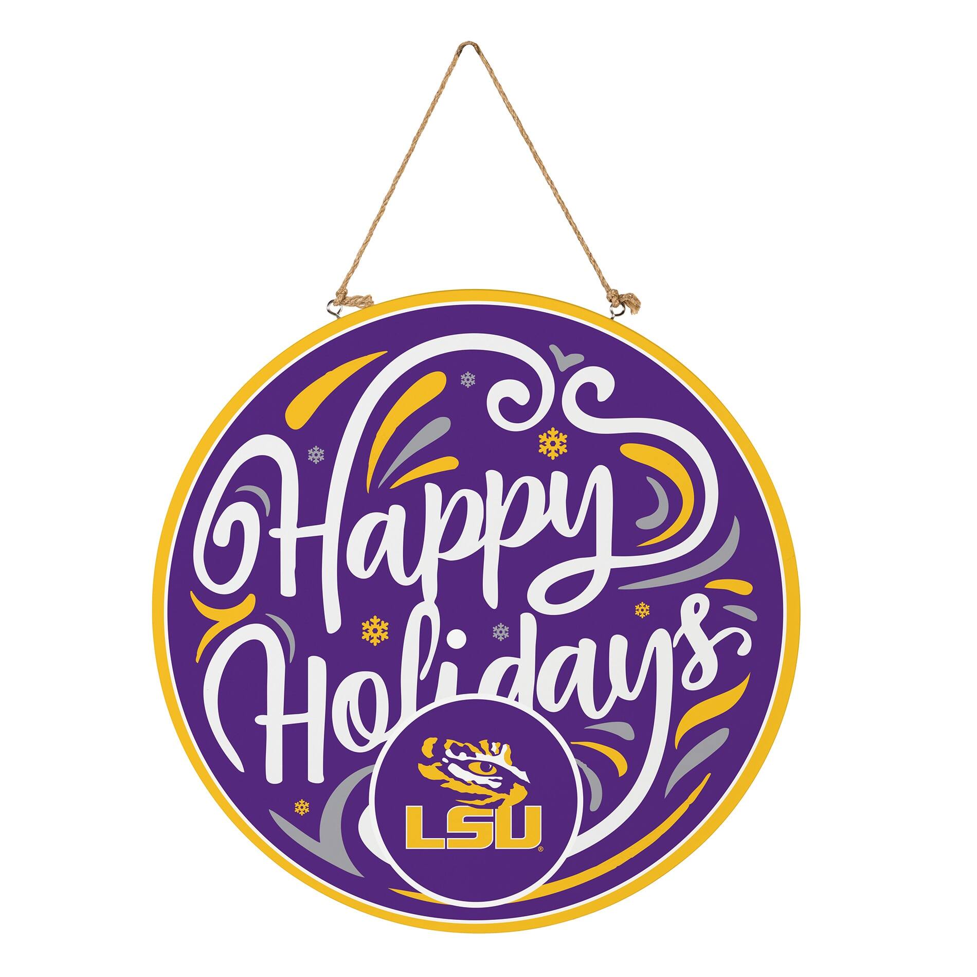 Evergreen Enterprises LSU Tigers 18" Happy Holidays Wooden Round Door ...