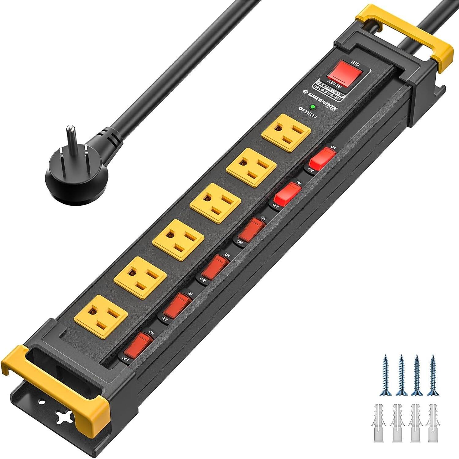 PARKER SLATER Heavy Duty Power Strip with 6 Outlets, Individual ...