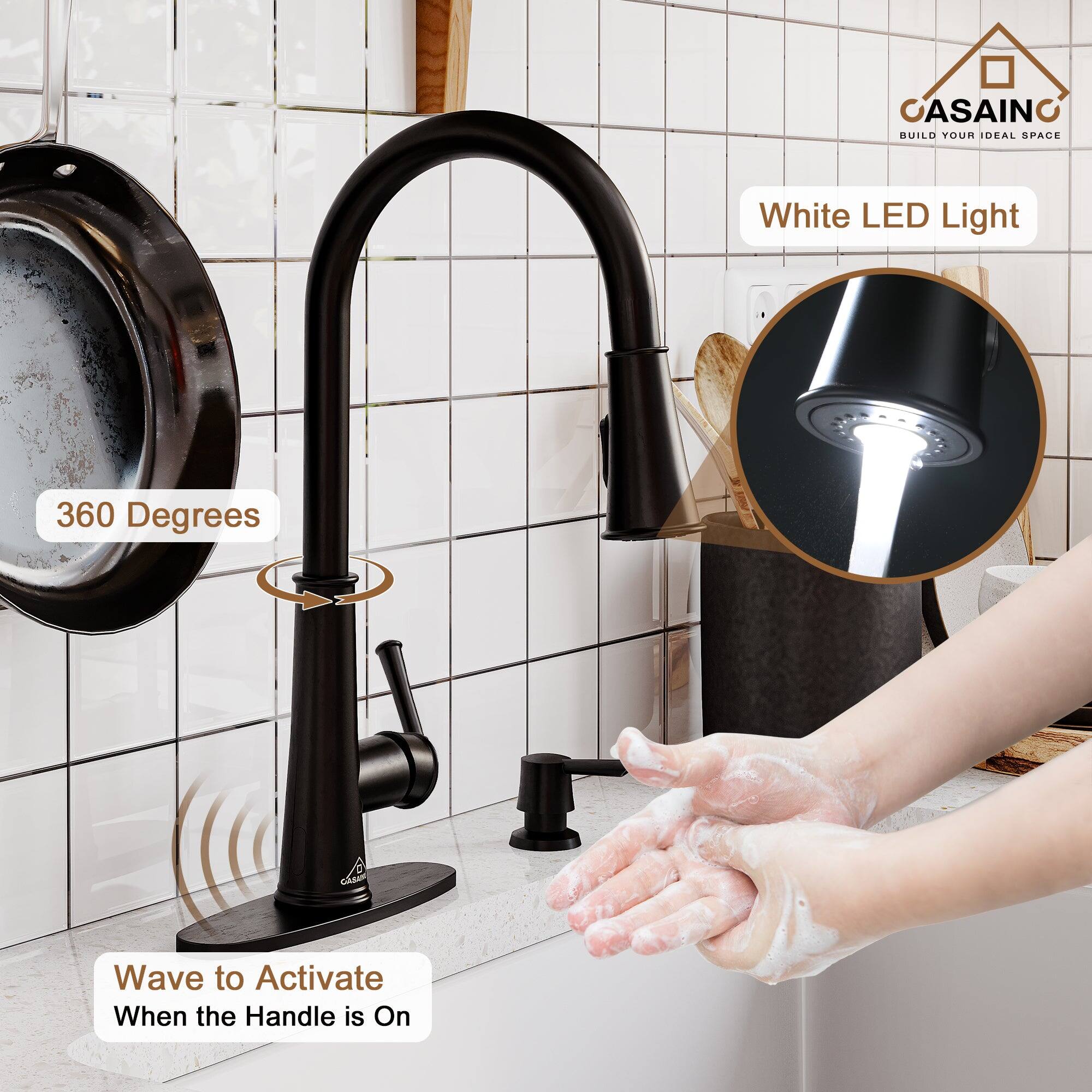 LED Infrared Sensor Pull Down Kitchen Faucet Switchable Water Flow ...