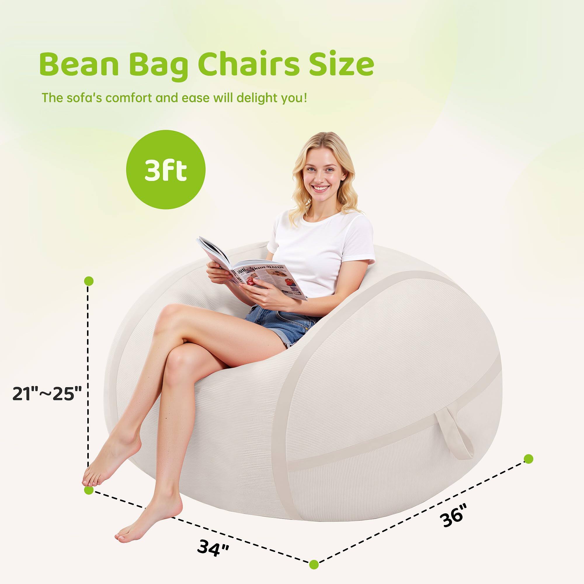 JETRANSPORT Bean Bag Chair 3ft Large With Removable Cover Comfy Beanbag ...