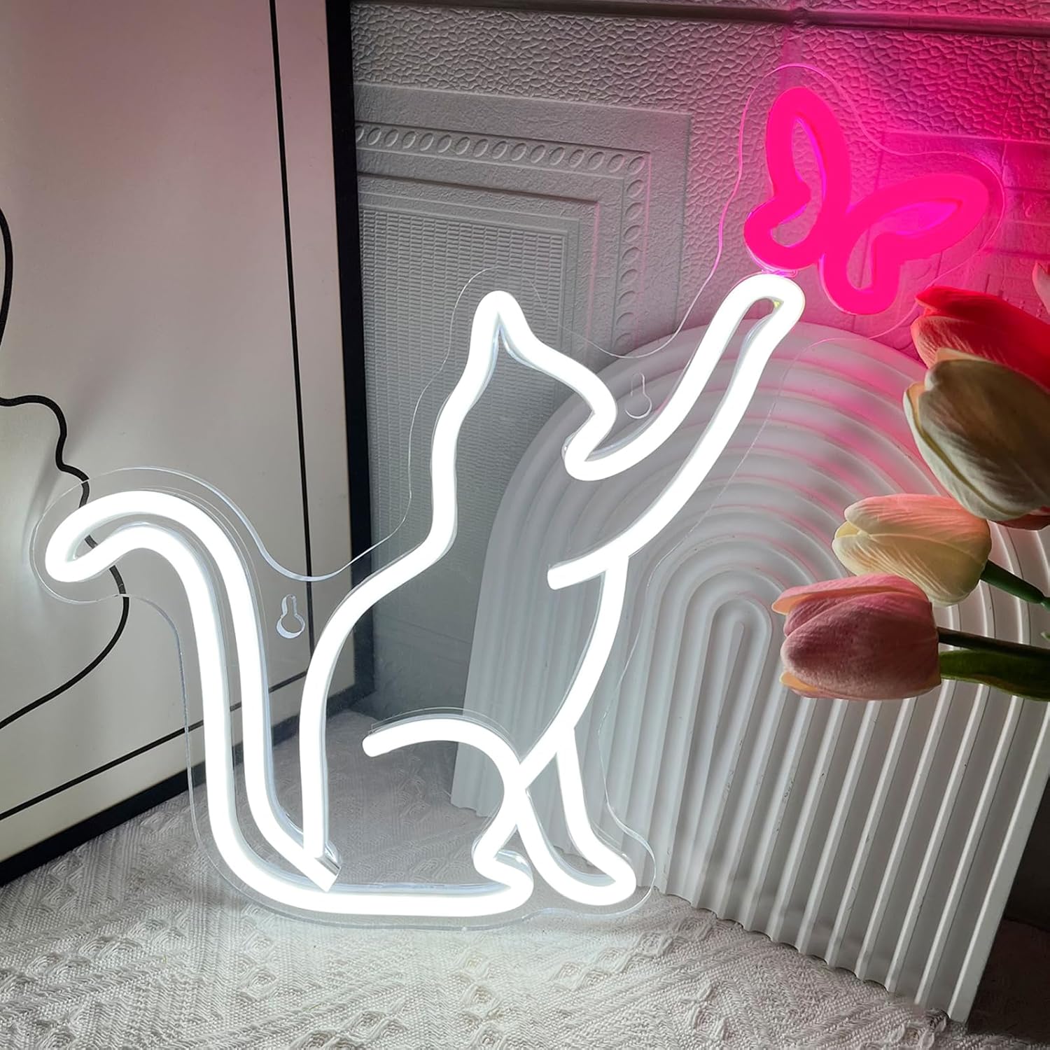 Auledio Cat Neon Signs, Cat Butterfly LED Neon Sign for Wall Decor ...