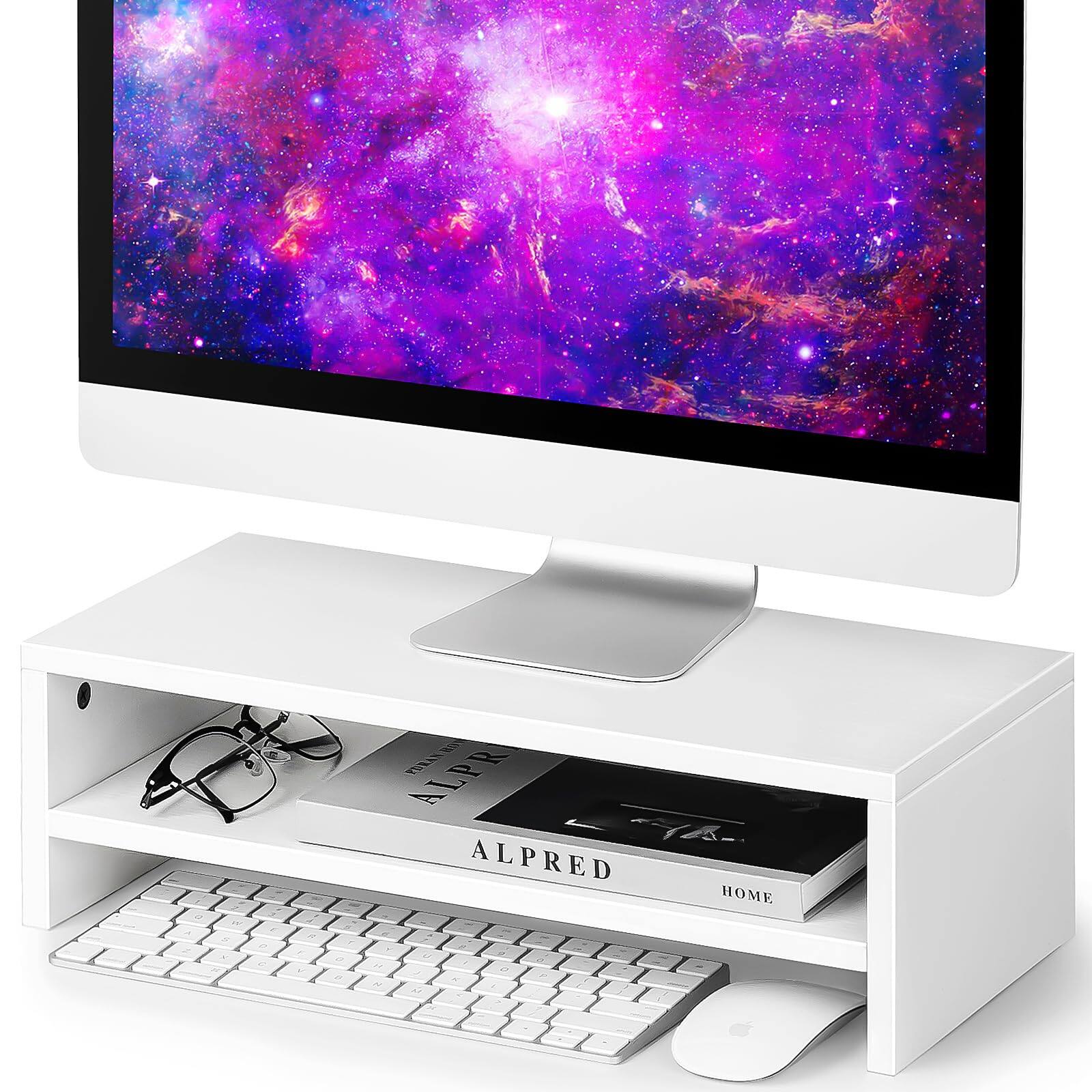 Cedar Assembly Monitor Stand Riser 21. 2 Tiers Wood Desk Shelf Computer ...