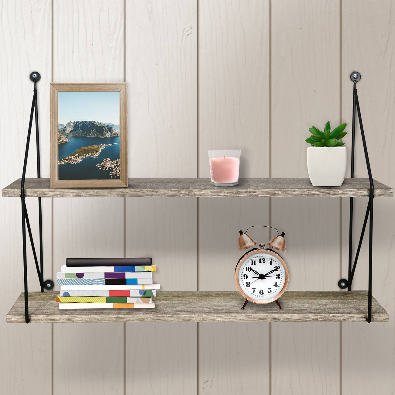 Sorbus 2 Tier Floating Shelf with Metal Brackets for Bathroom Decor ...