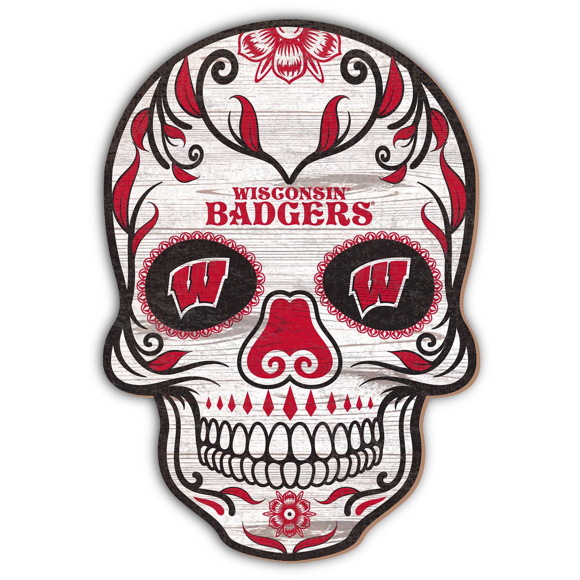 Fan Creations Wisconsin Badgers 12'' Sugar Skull Sign Multicolor ...