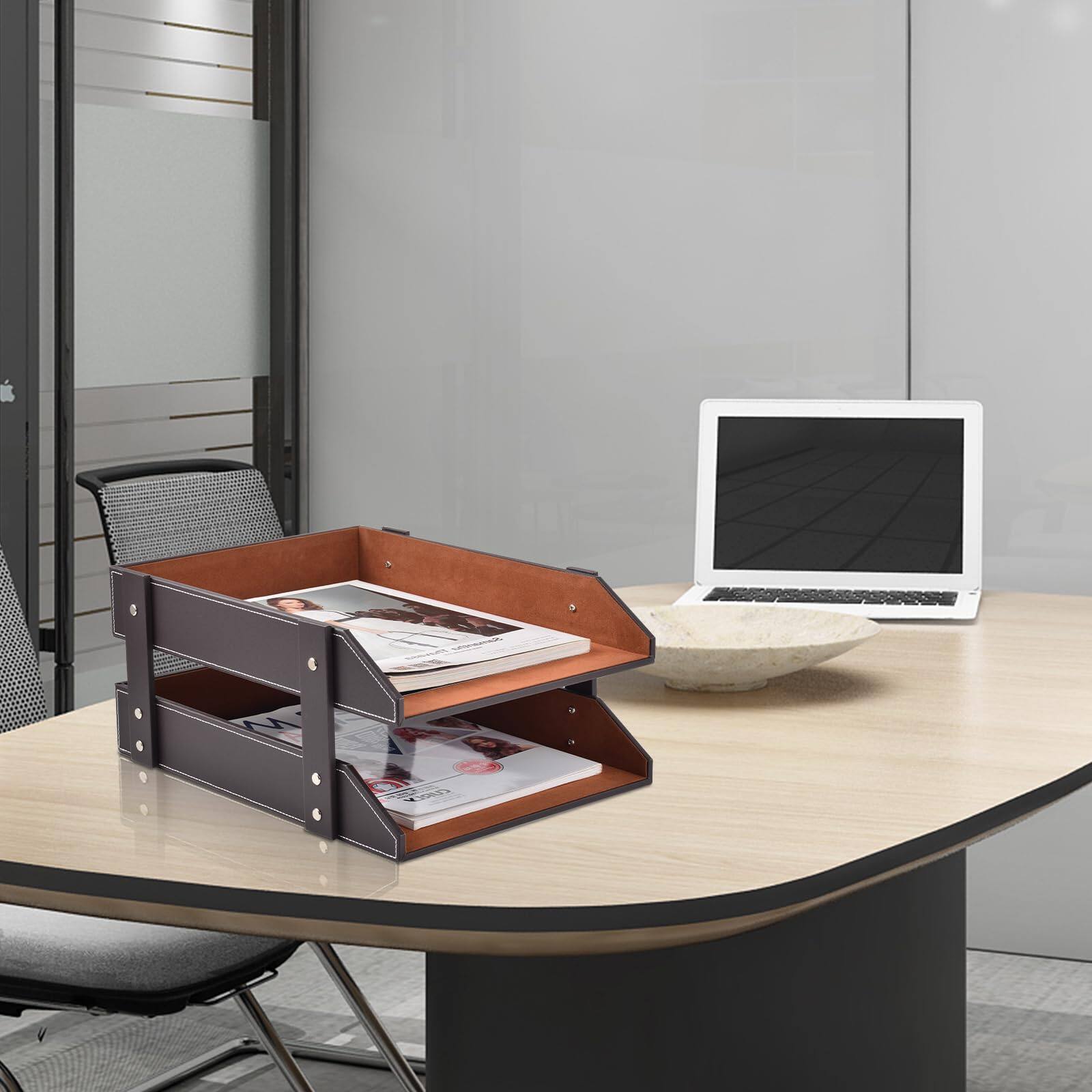 Dapper Styles Leather Desk Organizer 2 tier Stackable Letter Tray ...