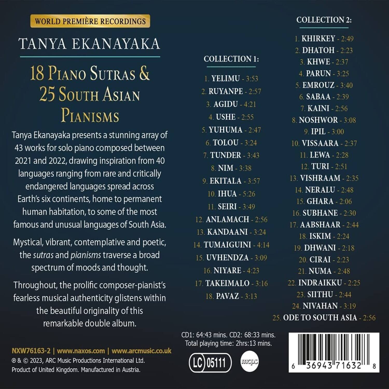 Tanya Ekanayaka 18 Piano Sutras & 25 South Asian Pianisms COMPACT DISCS ...