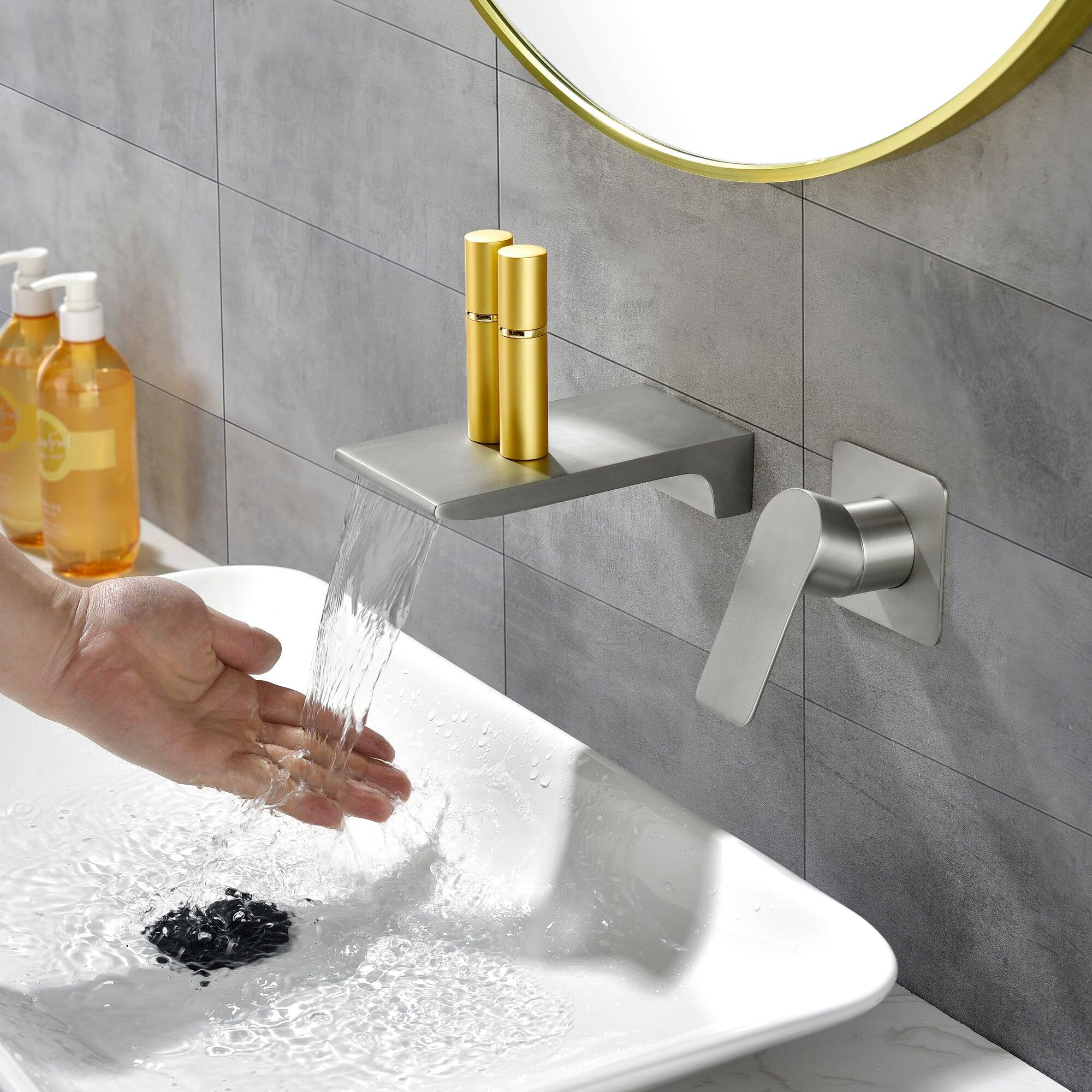 Brushed Wall Mount Faucet SUS304 Waterfall Spout cUPC Cartridge Single ...