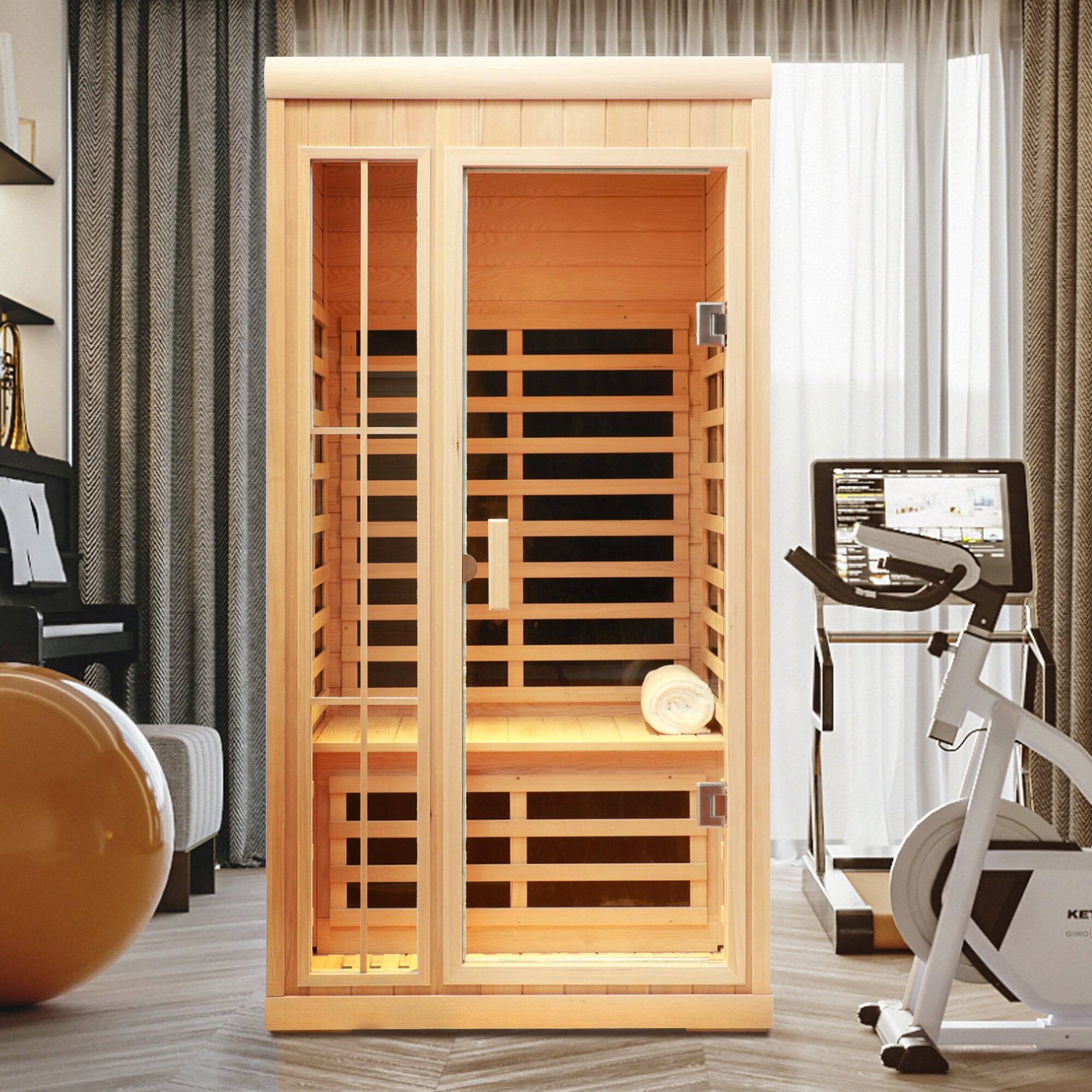 Boyel Living One Person Infrared Hemlock Sauna with APP and LED Color Light Control Natural BL ...
