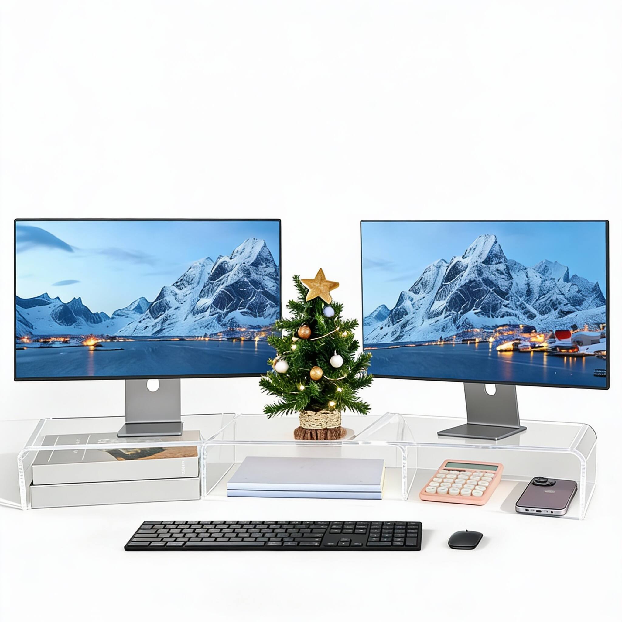 Frangdom Acrylic Monitor Stand Desk Organizer for Laptop PC Clear 36.4 ...