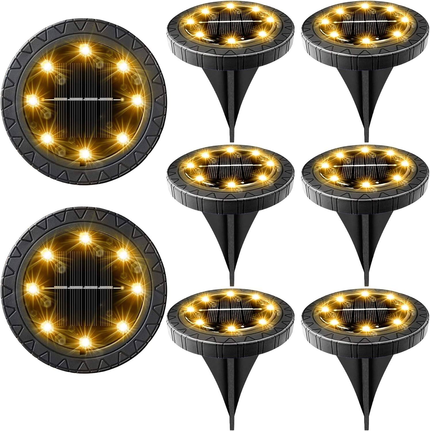 MOSZAR LLC Solar powered 8 piece set of outdoor LED disk lights that ...