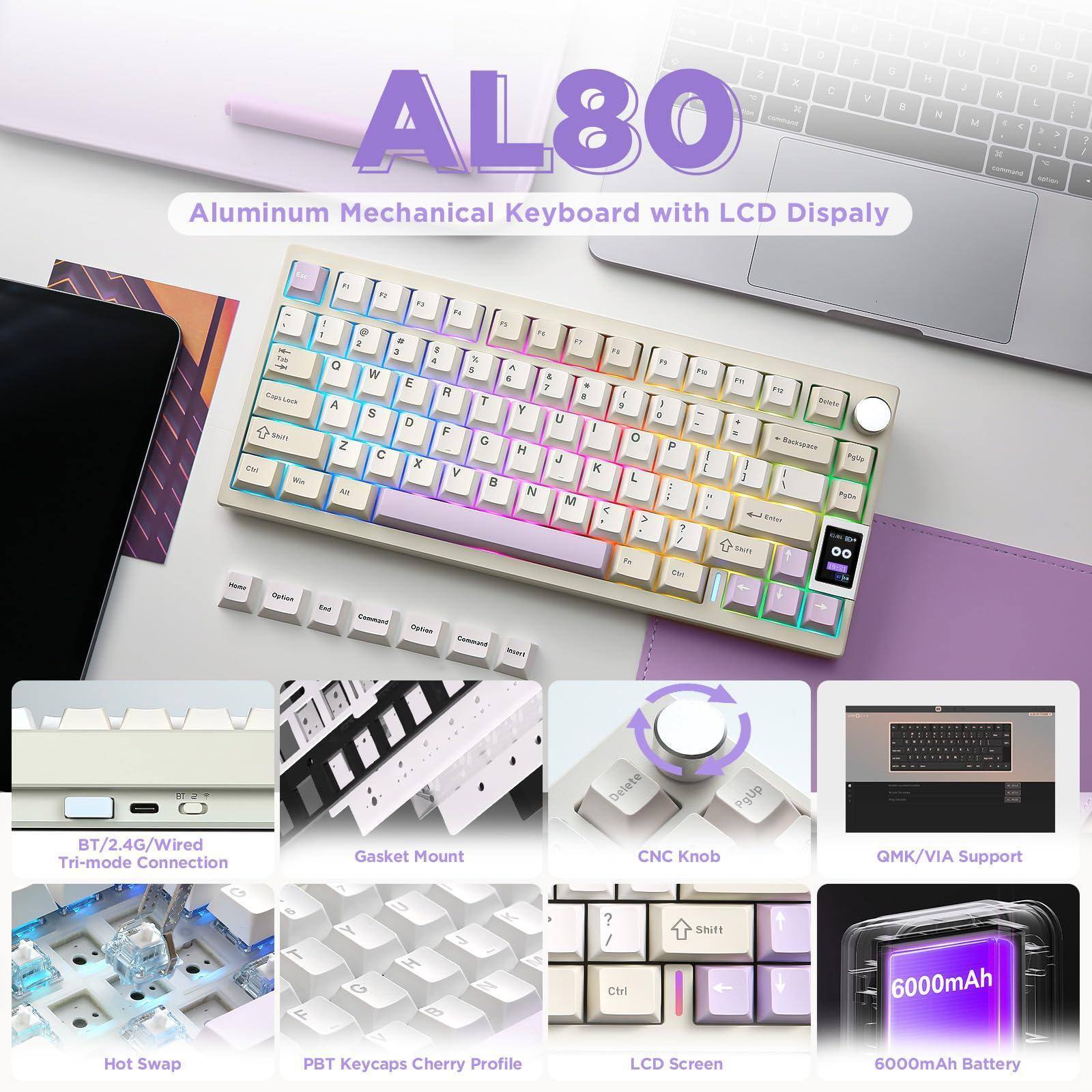 Earthley Blooms Al80 Wireless Mechanical Full Aluminum Cnc Smart Lcd ...