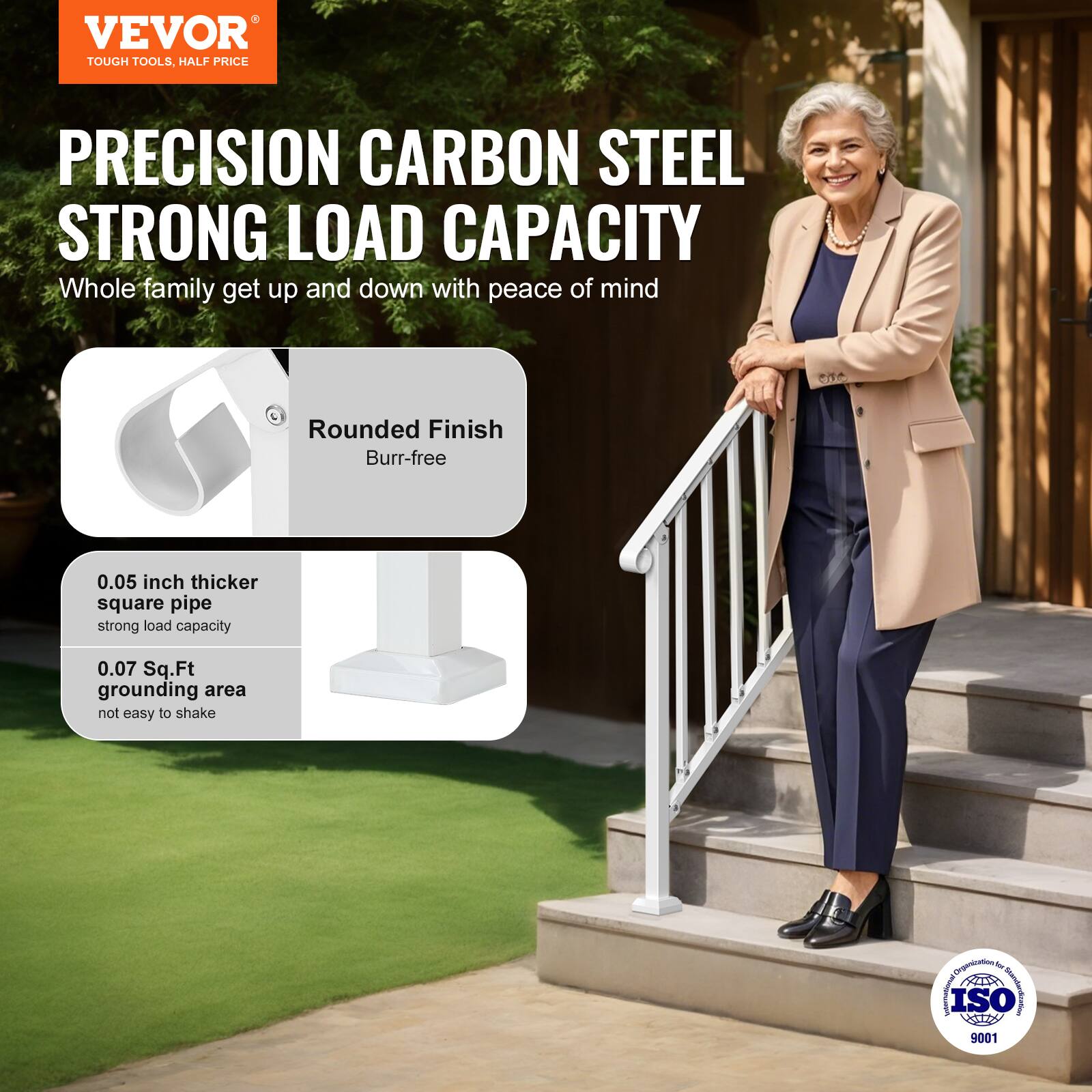 VEVOR Handrails for Outdoor Steps, 3 4 Step Stair Hand Rail Kit ...