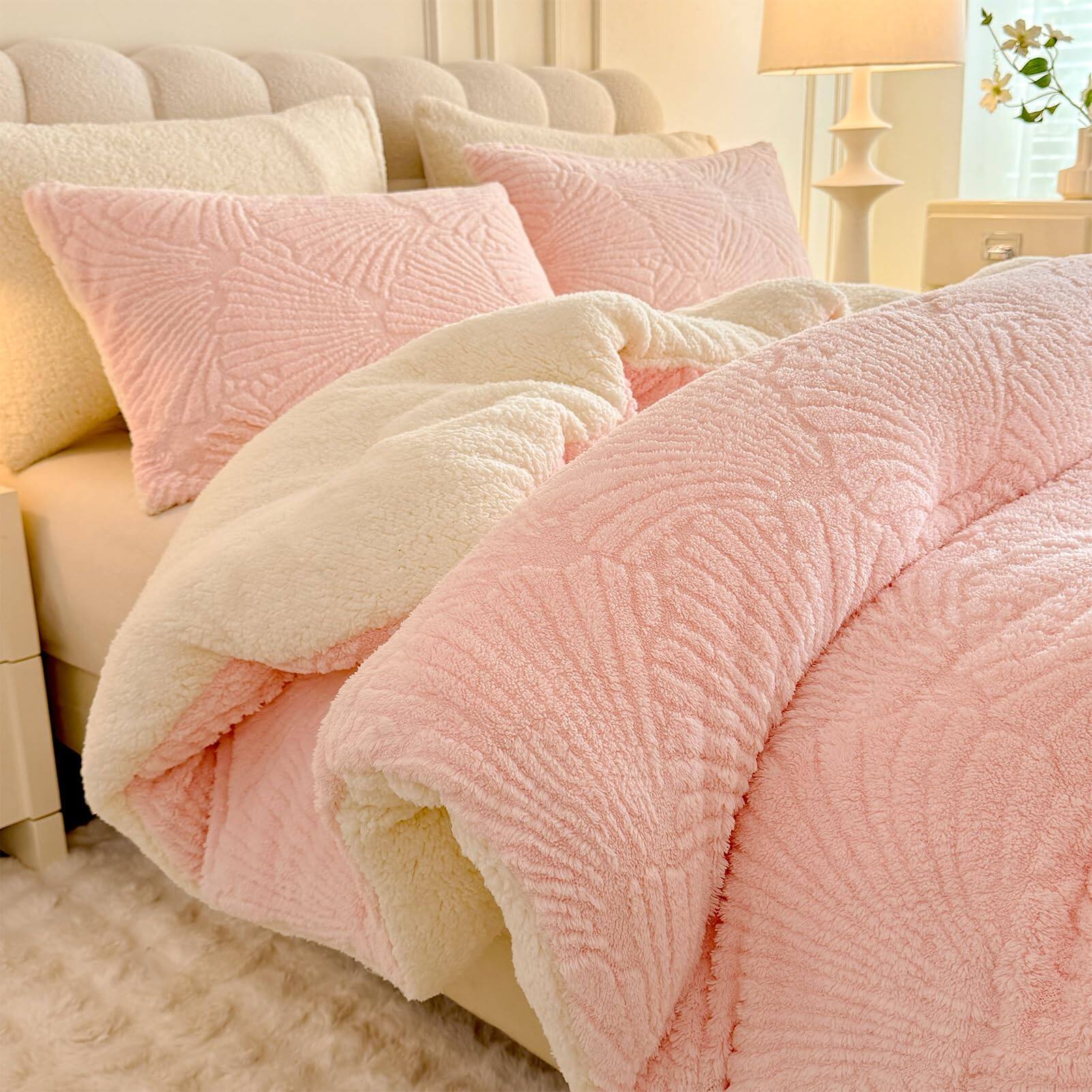 Dapper Styles Seashell Jacquard Sherpa Comforter Set Warm Cozy Bedding ...