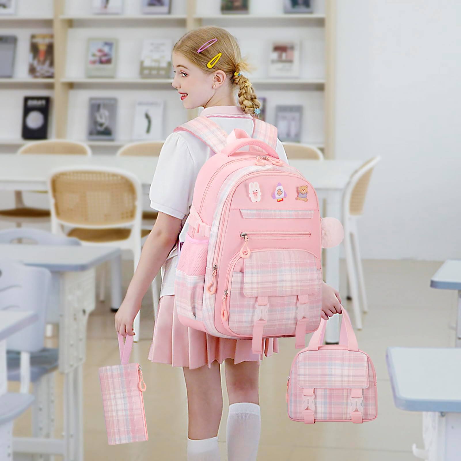 Live At Space 3pcs Backpack School For With Lunch Box Pencil Case Cute ...