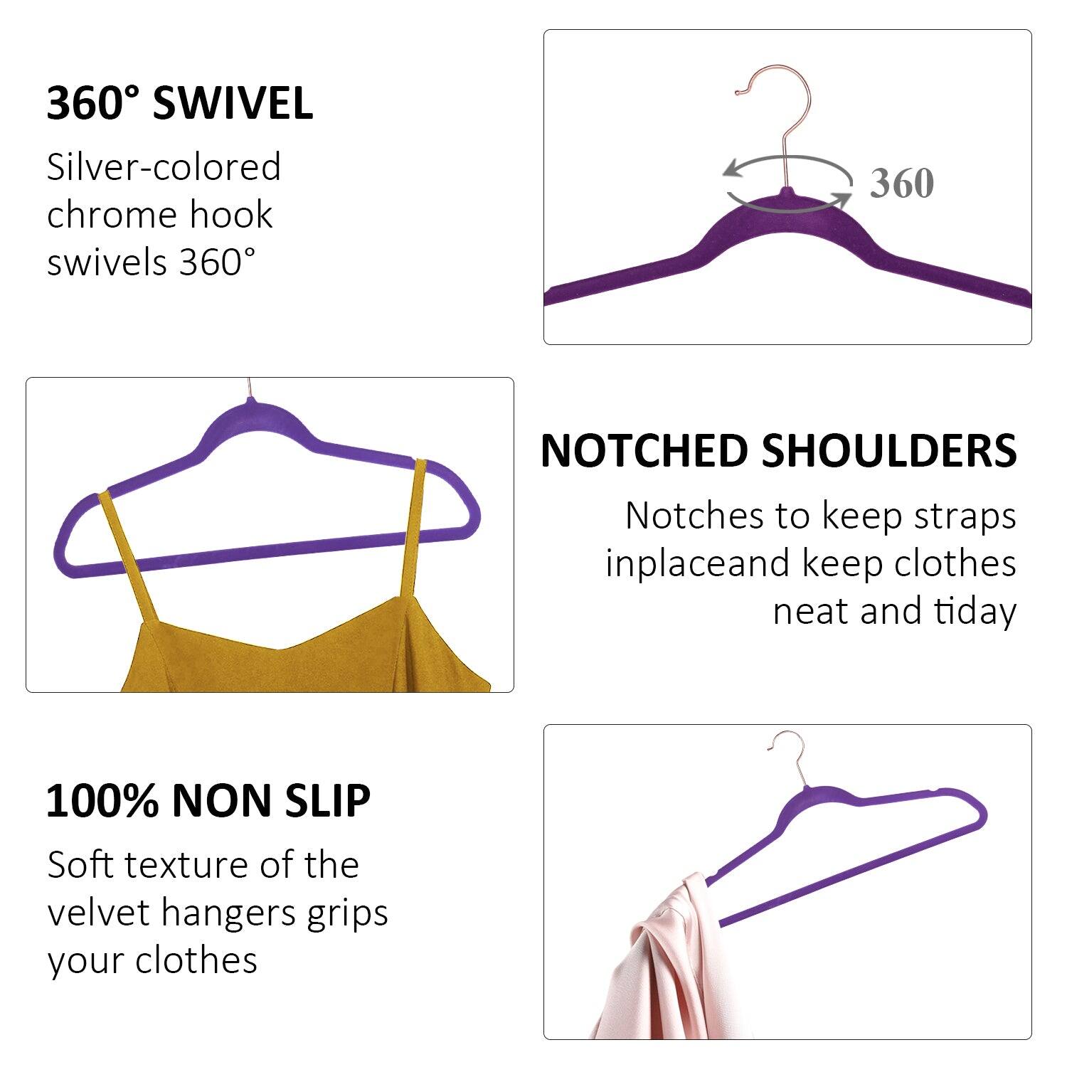 Vecelo Velvet Non Slip Hangers with With Hooks&Clips – Space Saving ...