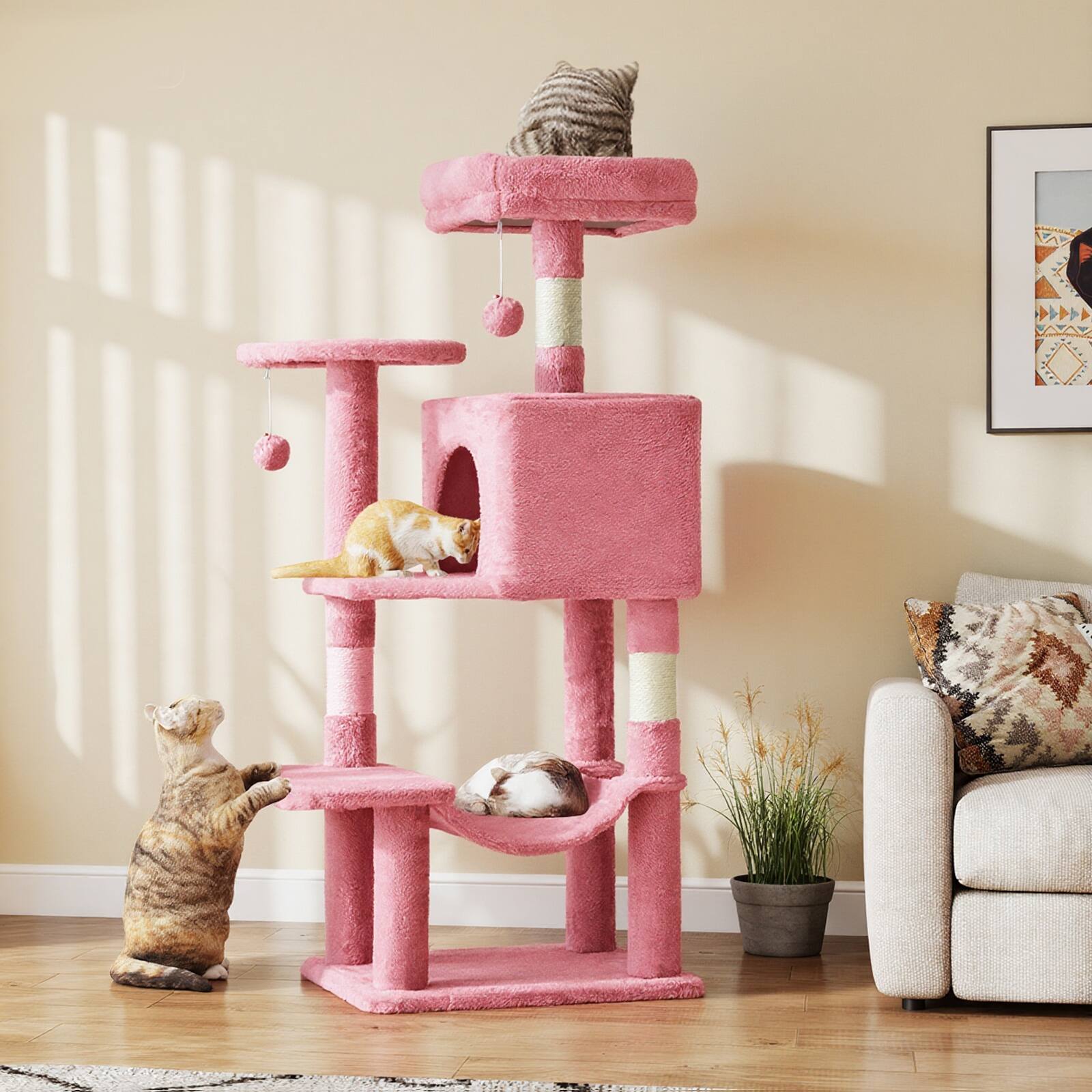 AENKYO 44" Cat Tree Tower Multi Cat Climbing Tower with Natural Sisal ...