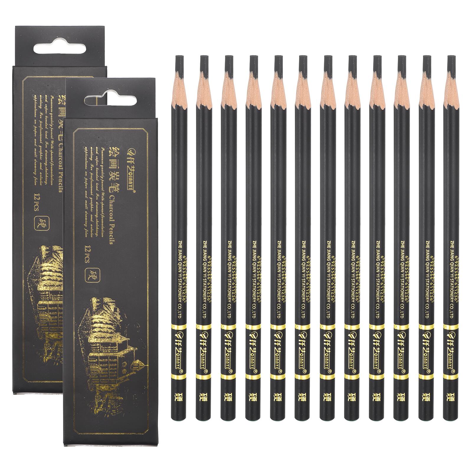Unique Bargains 24pcs Hard Charcoal Pencils Professional Oily for ...