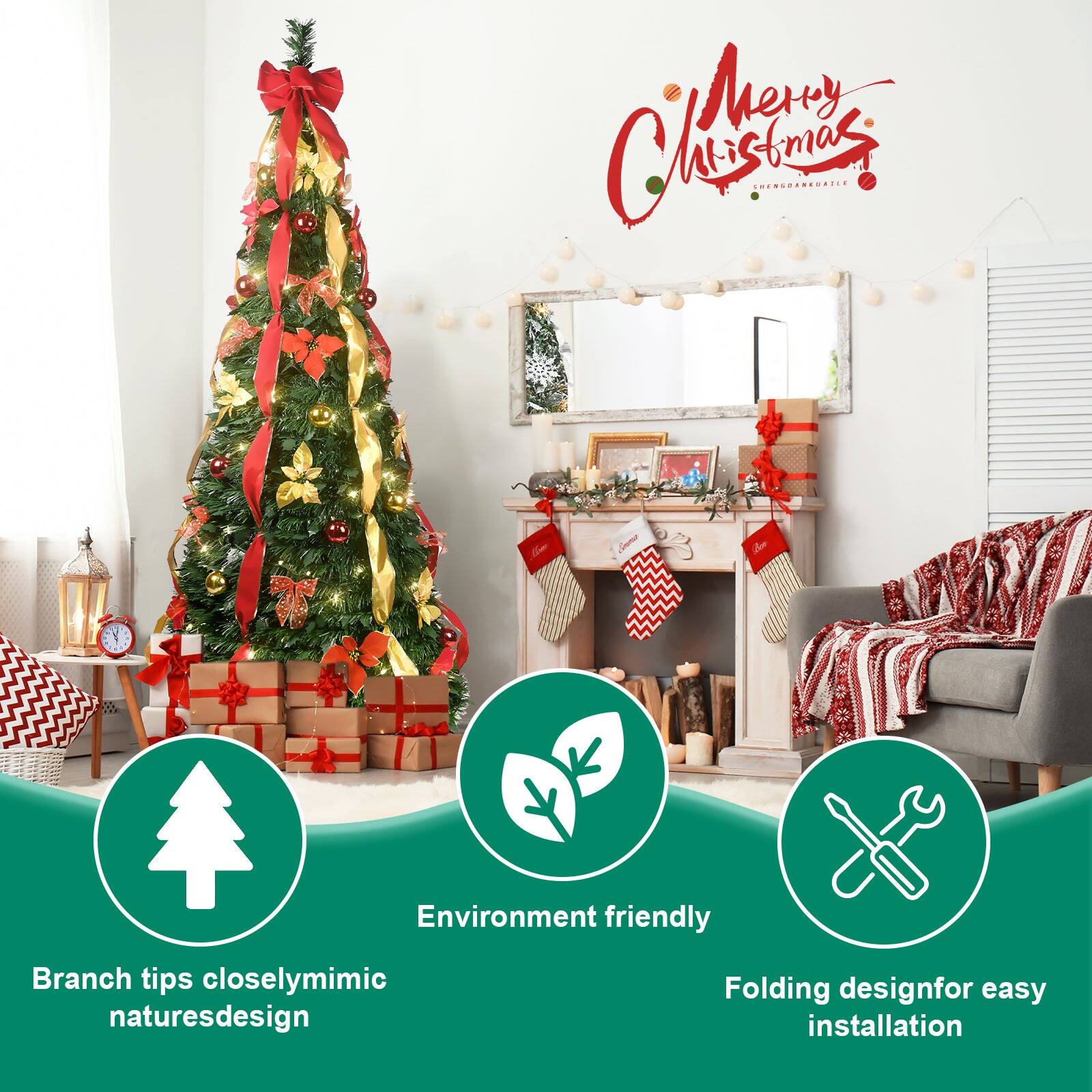 Boyel Living 6 ft. Pop Up Christmas Tree Pre Lit with 150 Warm White UL ...