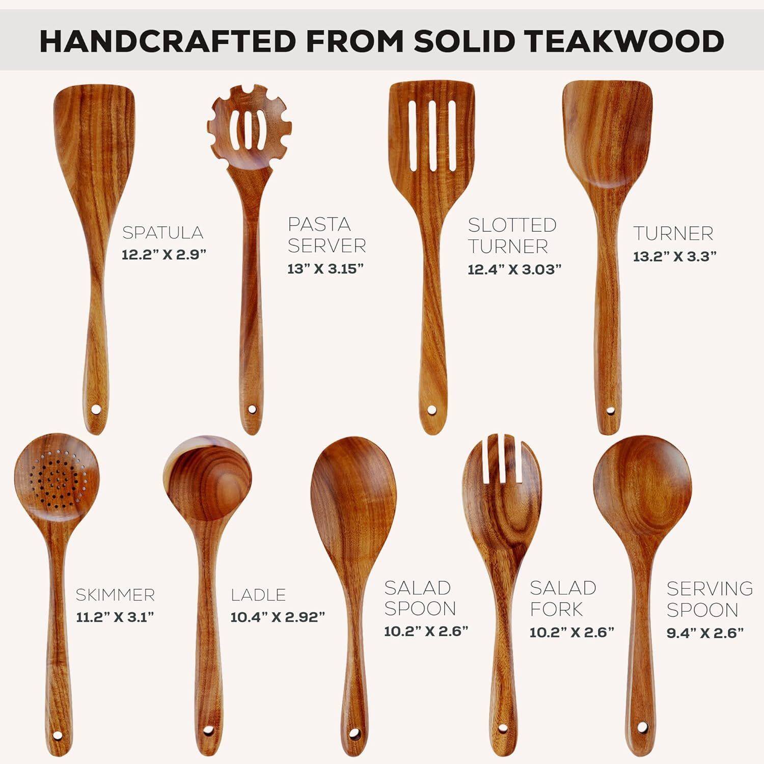 HANDCRAFTED FROM SOLID TEAKWOOD- SPATULA 12.2" x 2.9"- PASTA SERVER 13 ...