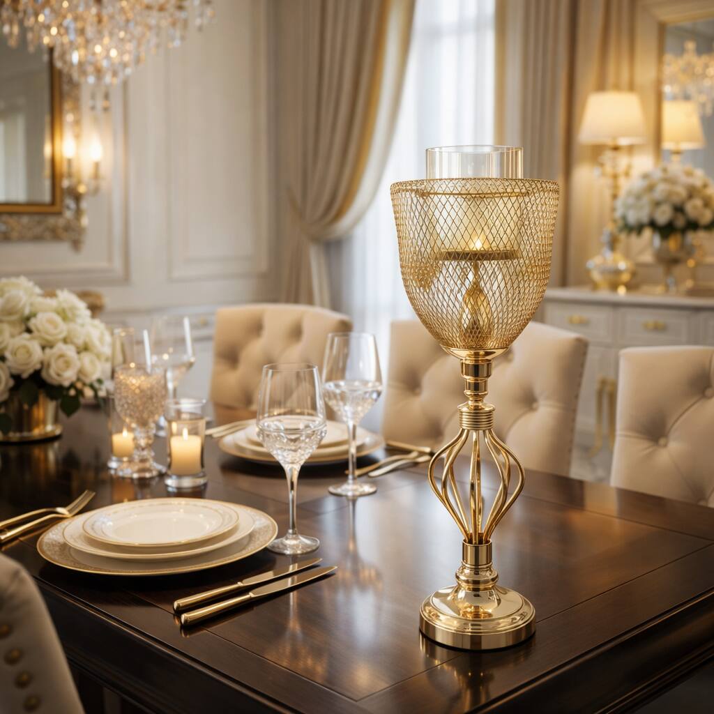 FC Design 24"H Ornate Gold Frame w/ Tulip Mesh Cover & Clear Glass ...