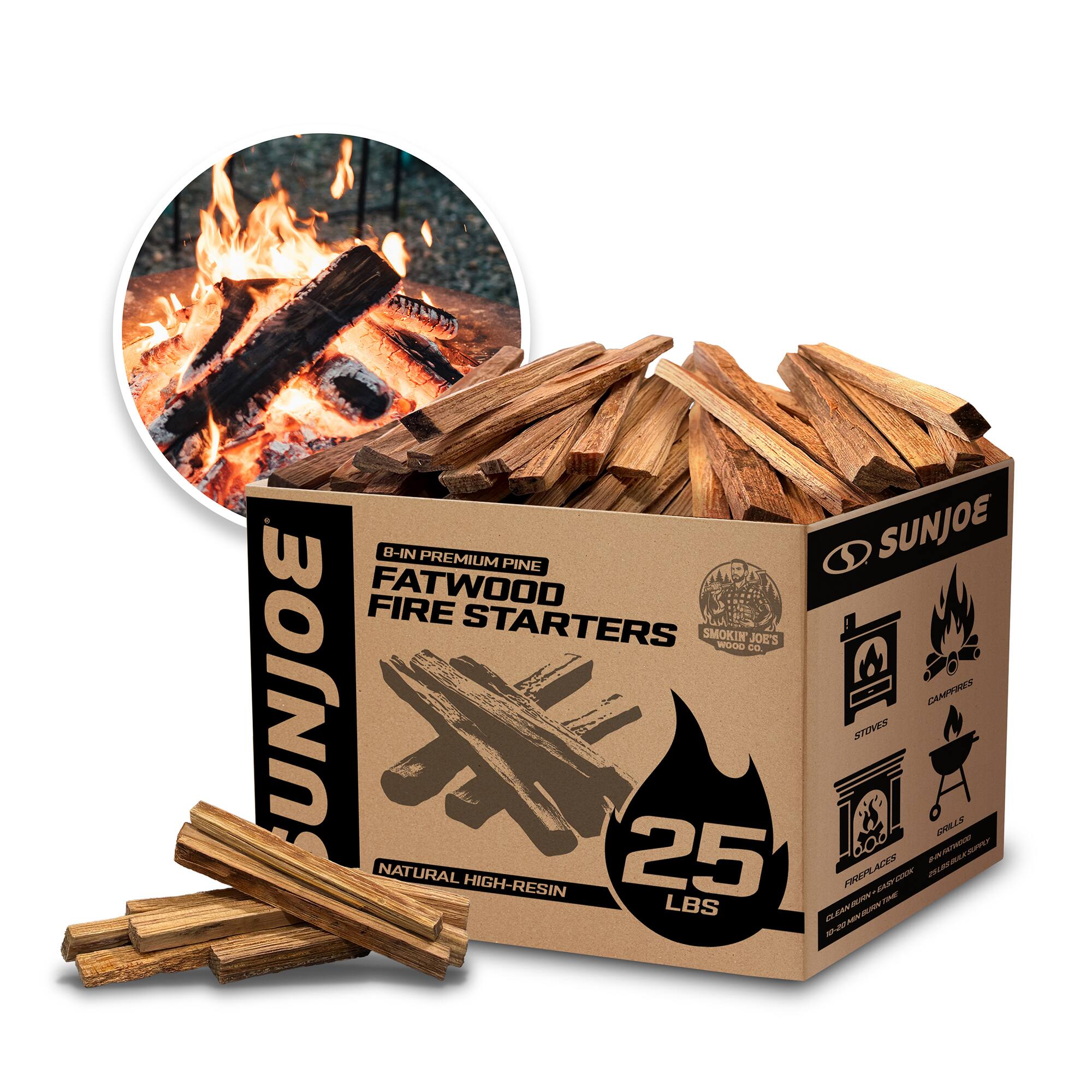 Sun Joe 25 Lb Fatwood Fire Starter Sticks for Fireplace, Wood Stove ...