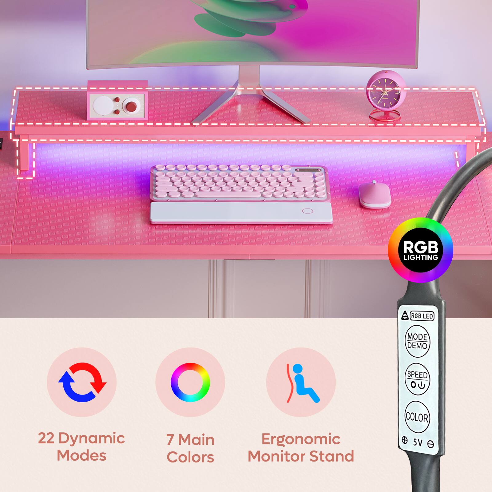 Bestier 52" Gaming Desk with Power Outlets USB Ports LED Lights and ...