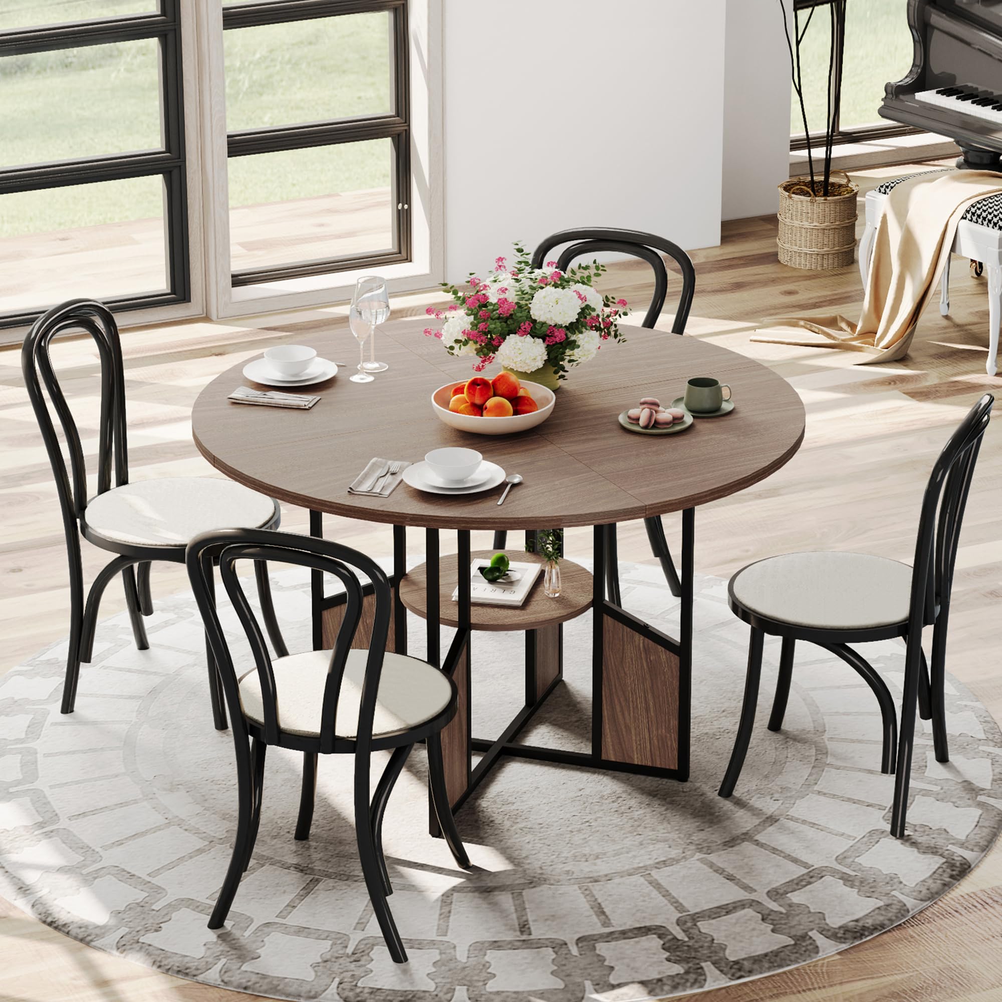 Babevy 59" Round Dining Table for 4–6, Circle Kitchen Dining Table with ...