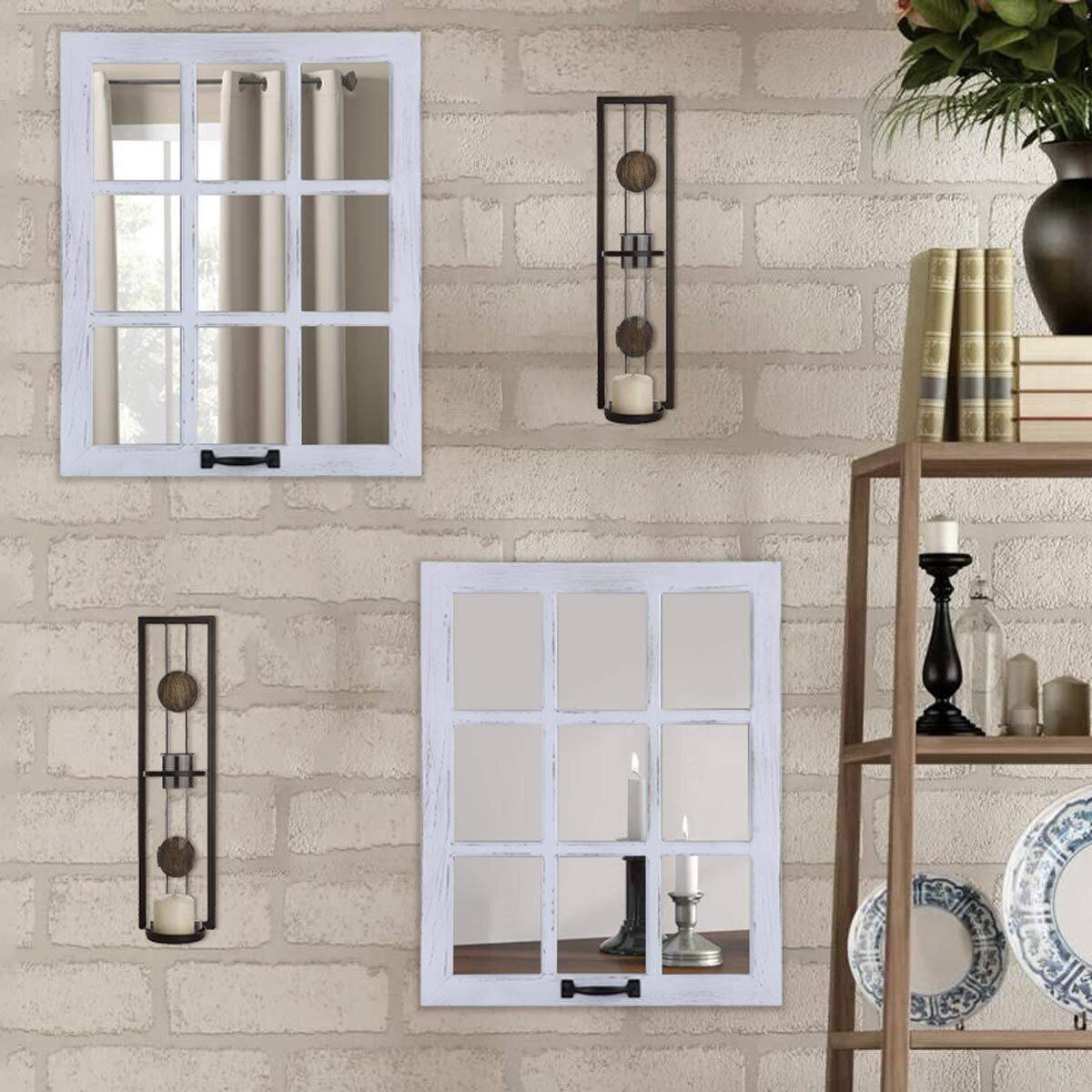 Comfort Essence Decorative Mirror distressed Wood Windowpane Mirror ...