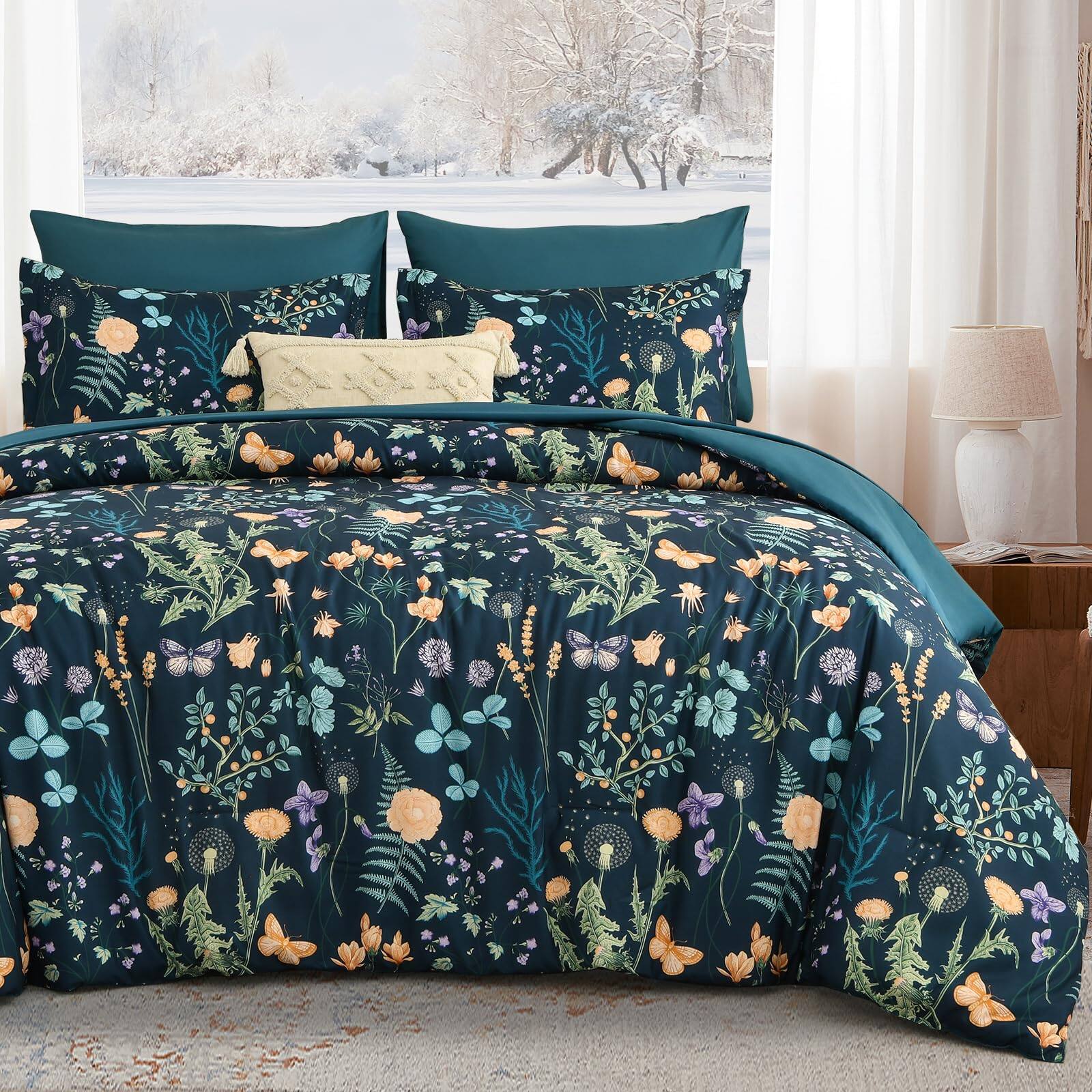Interiors Paradigms - Comforter Set 7 Piece Dark Floral Bedding Bed In ...
