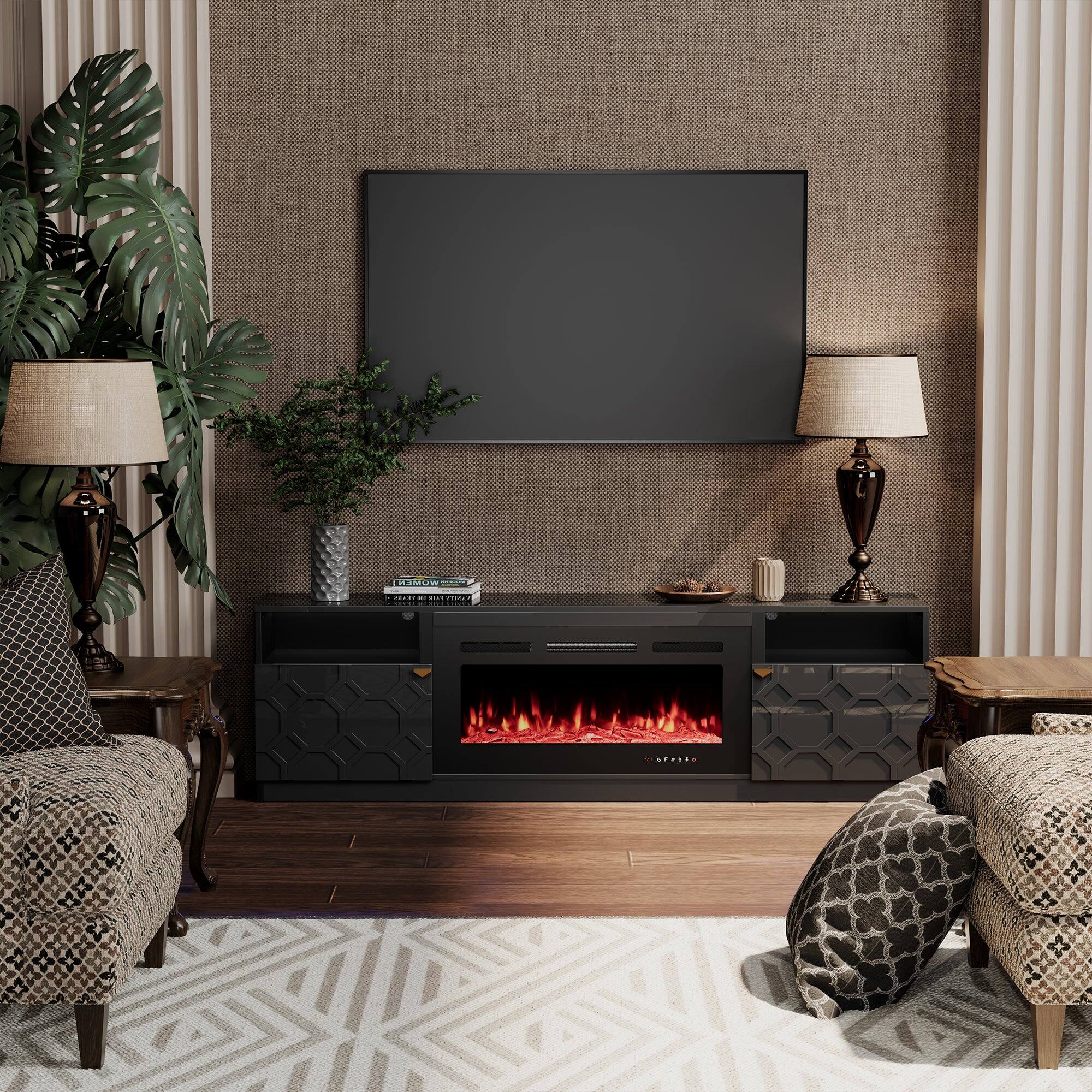 Boyel Living 70 in. W Freestanding Storage Electric Fireplace TV Stand ...