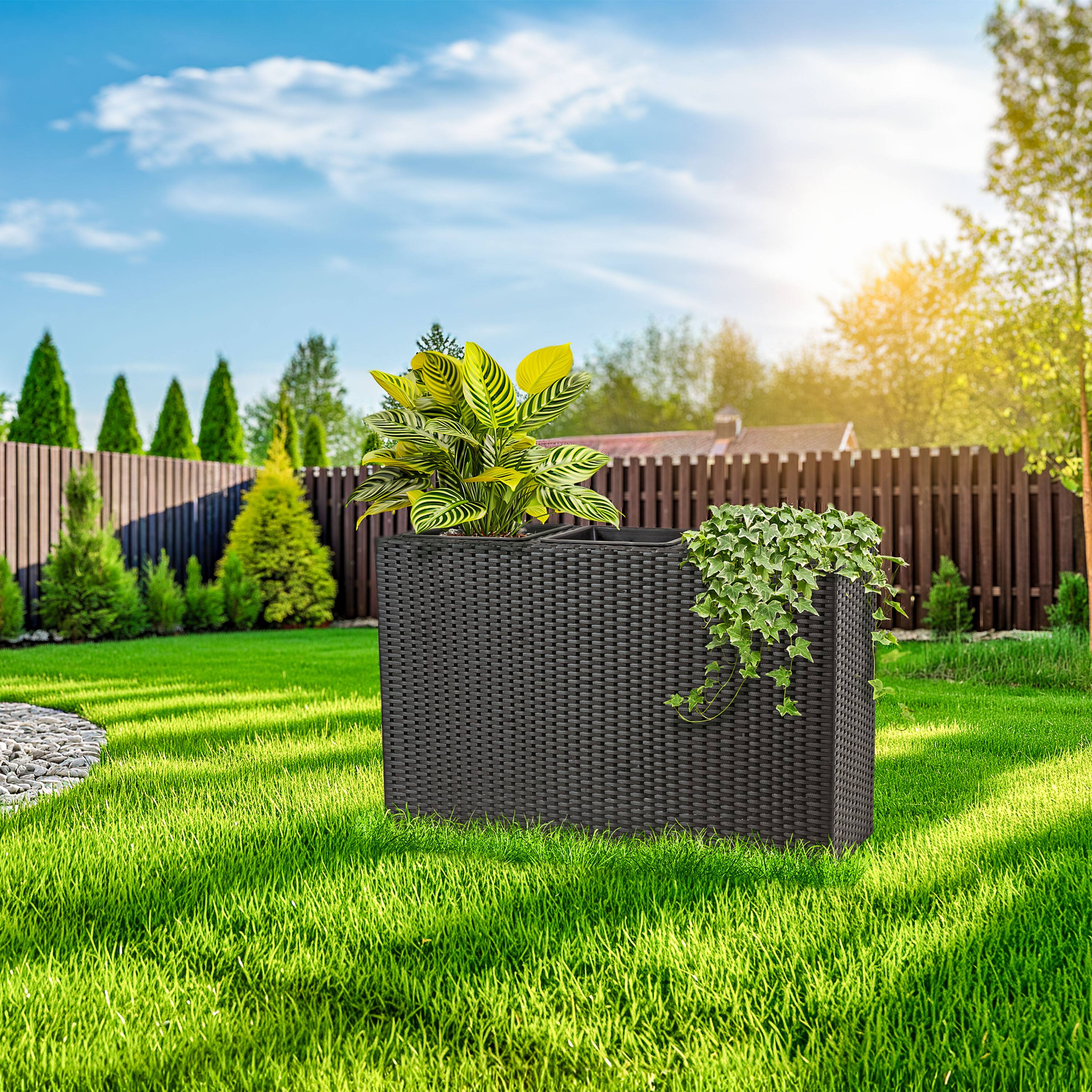 Sunnydaze 3 Section Wicker Planter Box Black NHU-8951 - Best Buy
