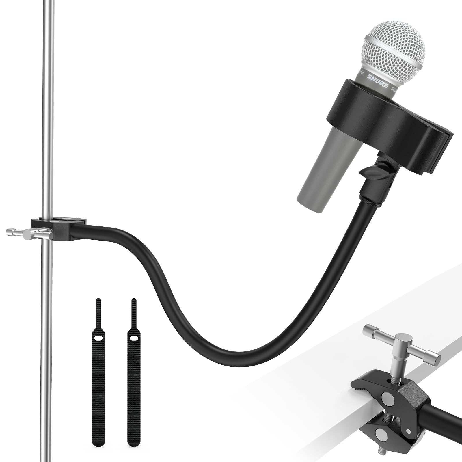 Fabibe Microphone Stand Gooseneck Arm With Heavy Duty Crab Clamp For ...