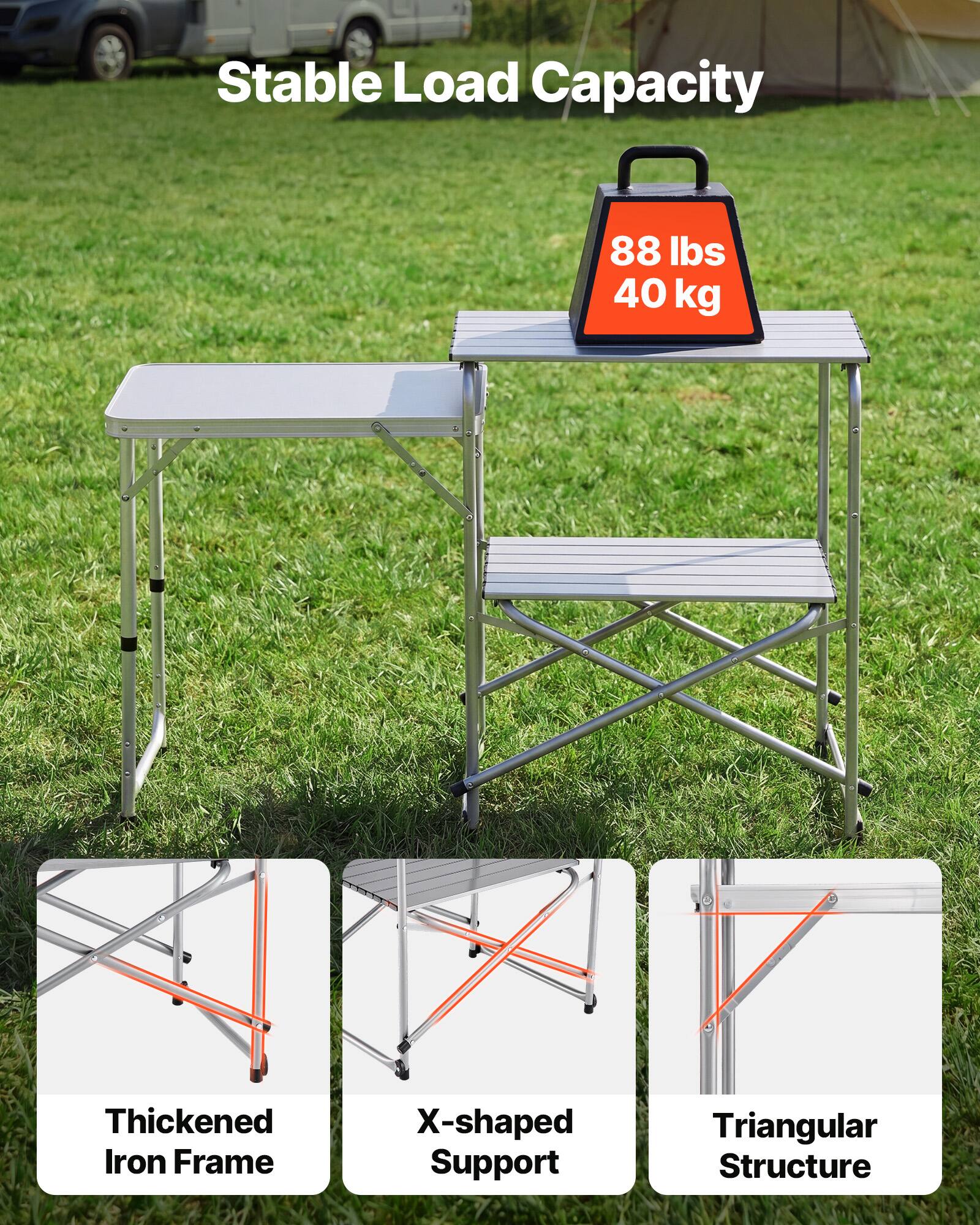 VEVOR Camping Kitchen Table, Slim Fold Cook Station, Portable Folding ...