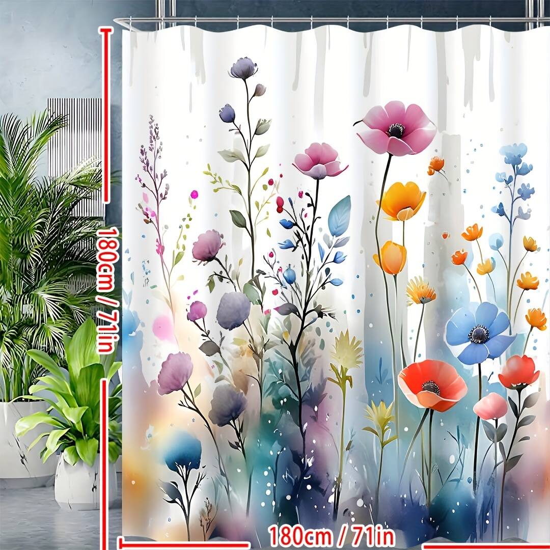 blue 1pc Vibrant Flower Shower Curtain Durable Waterproof Design with ...