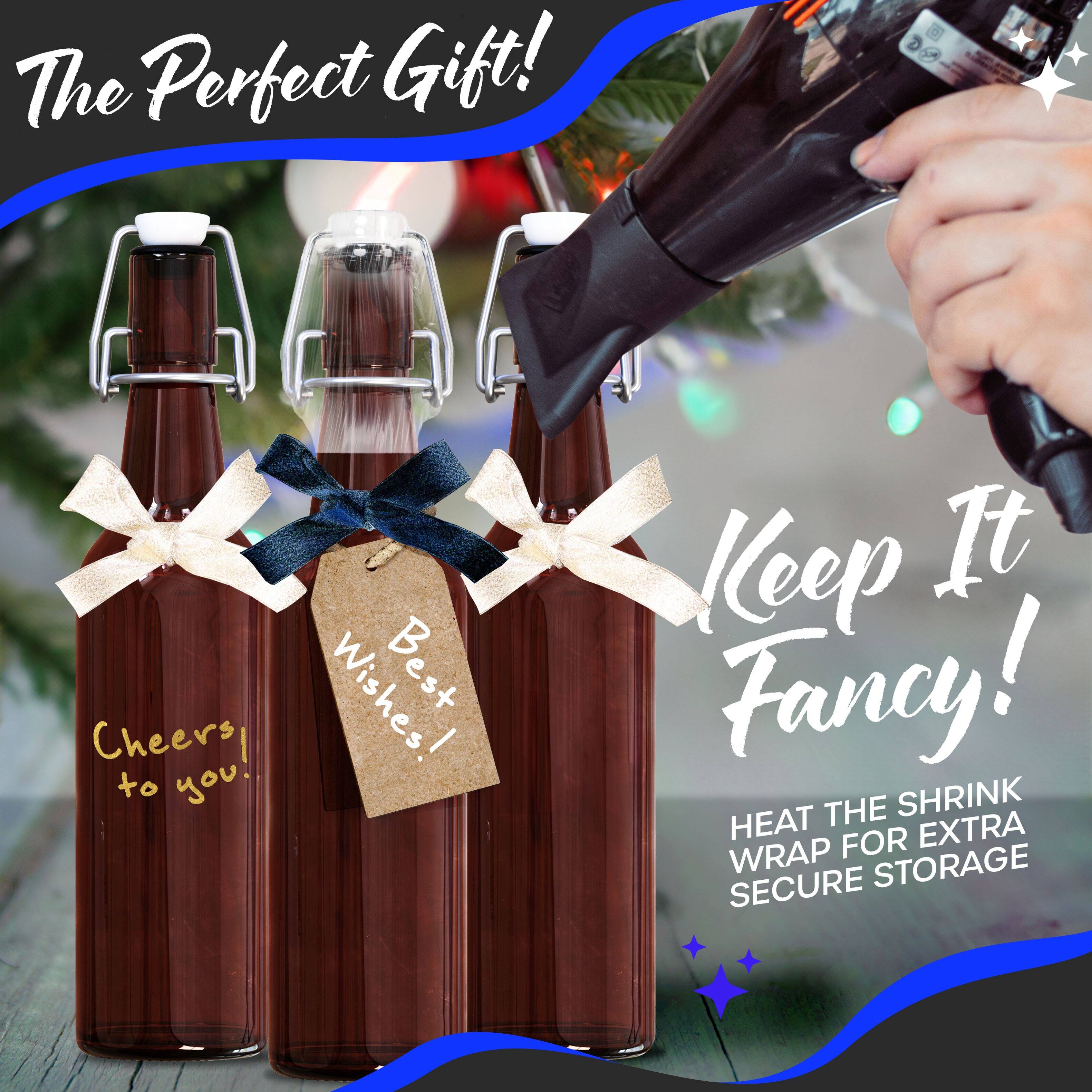 Nevlers 16 Oz. Swing Top Amber Glass Beer Bottles with Bottle Brush ...