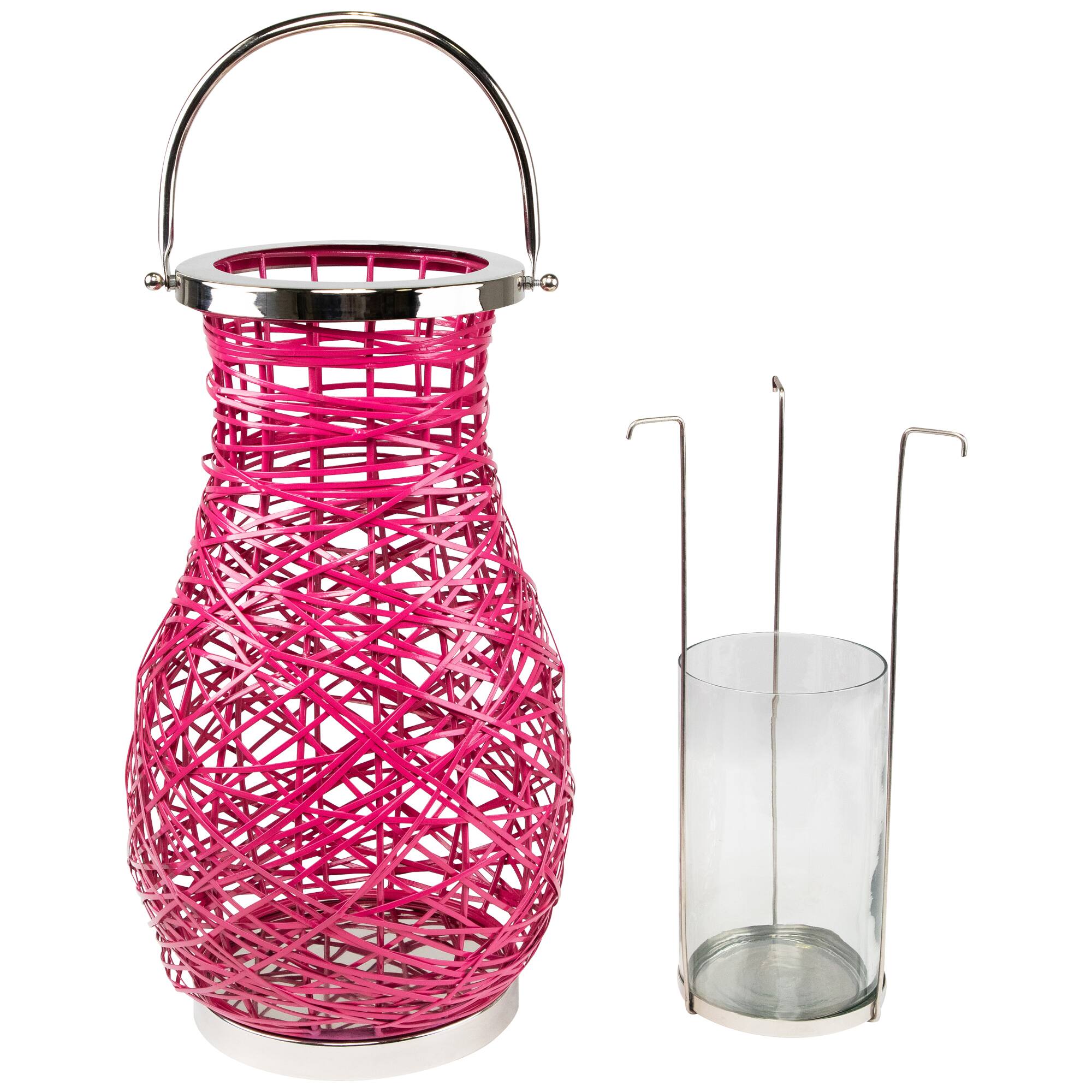 Northlight Woven Iron Pillar Candle Lantern with Glass Hurricane 18.5 ...