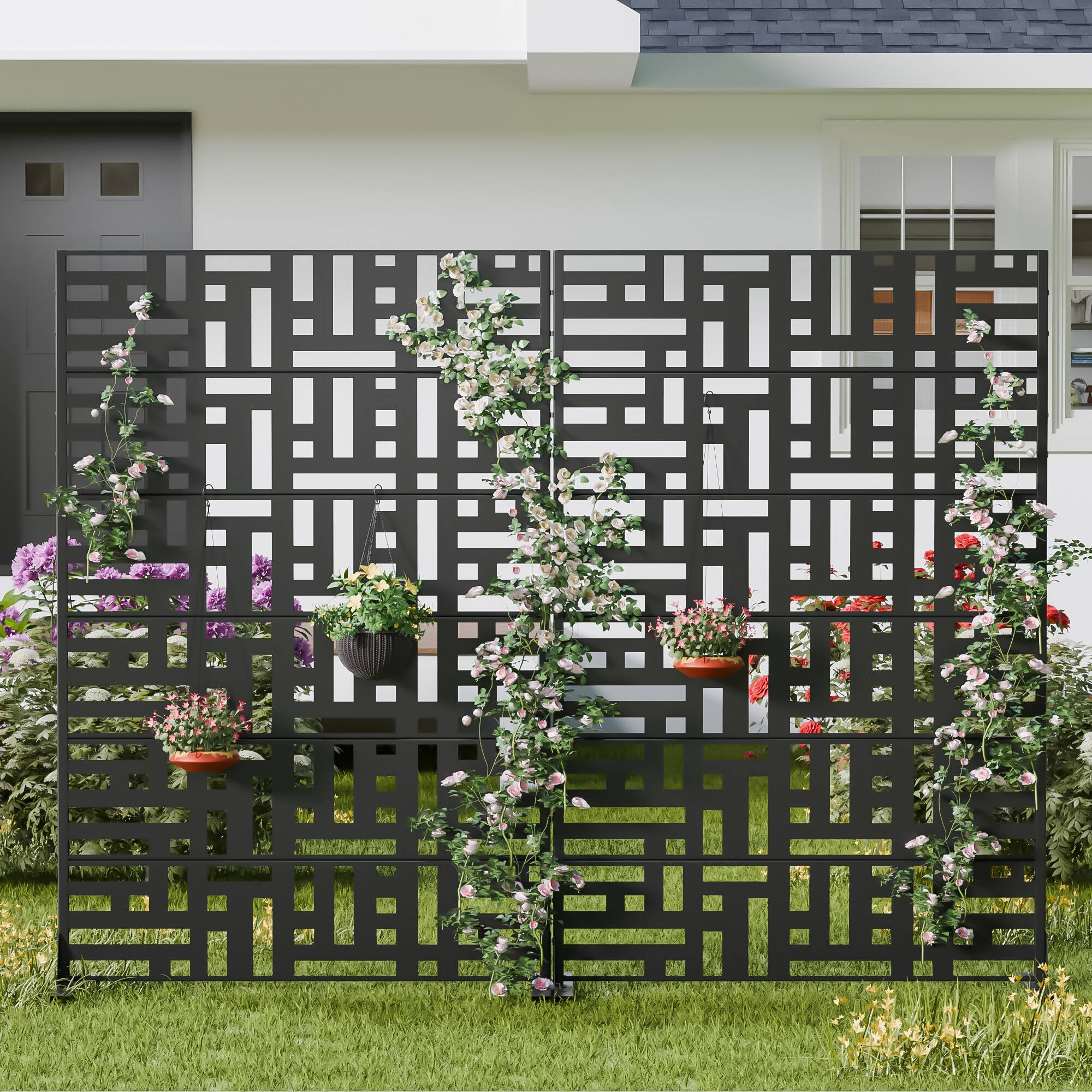 PexFix 72 in. x 47 in. Helen Pattern Metal Outdoor Privacy Screen ...