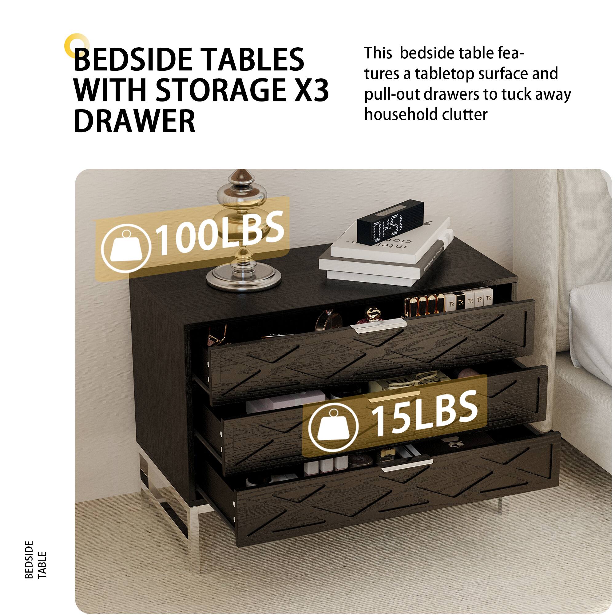 Famapy Bedside Table 3 Drawers Dresser Elevate Bedroom Style with ...