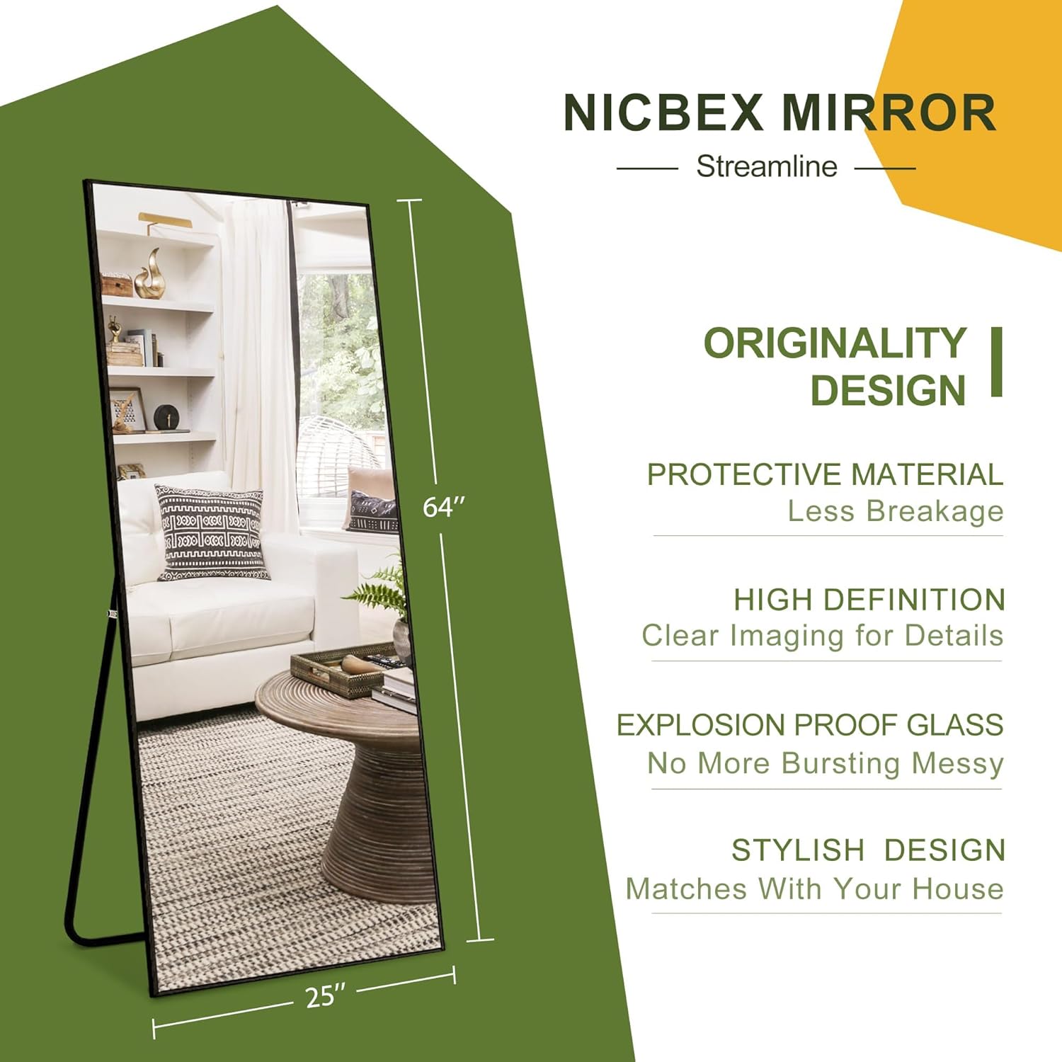 Stamp n Camp NicBex Full Length Mirror with Stand, 64"x24" Aluminum ...