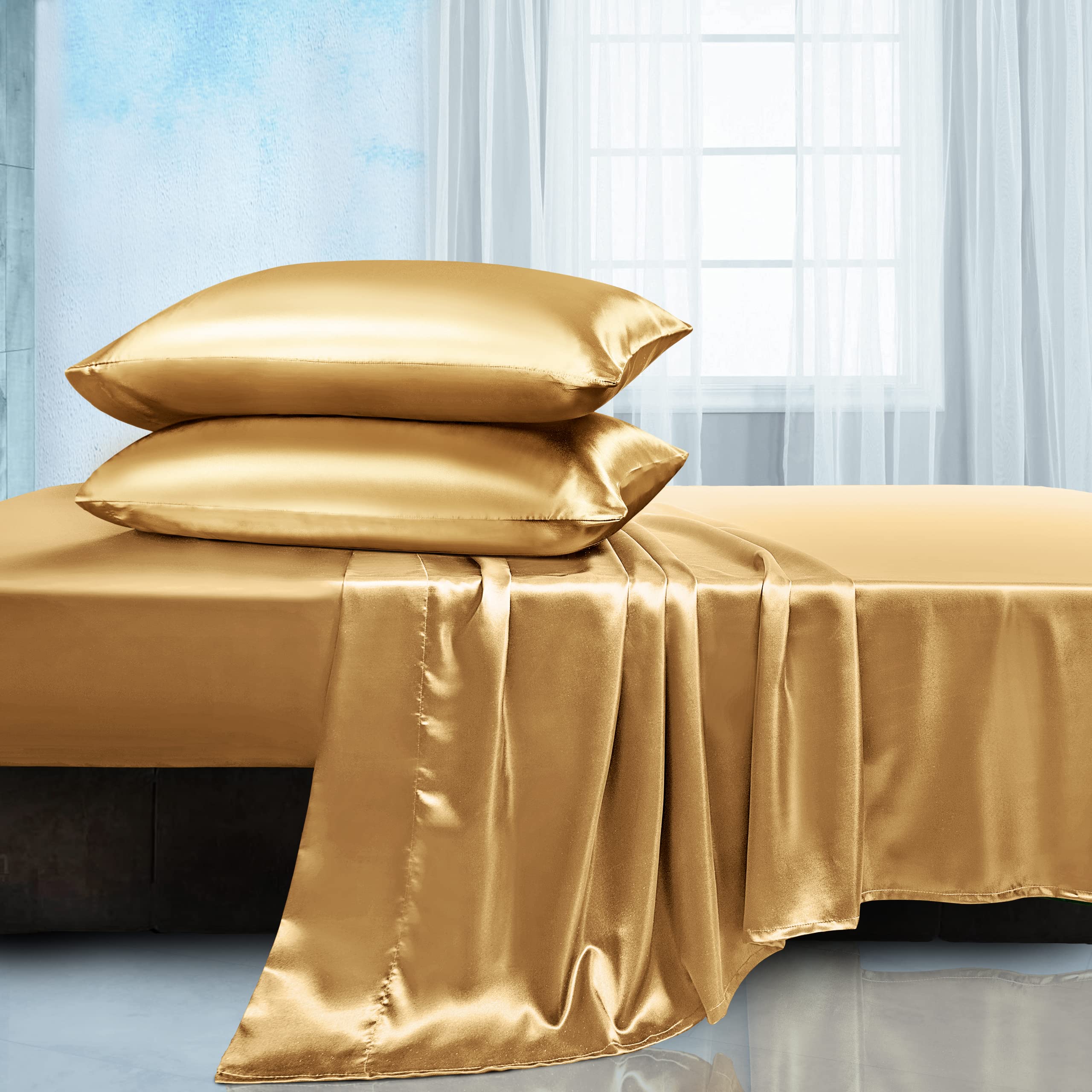 Silky Dapper Styles - Satin Sheets Set - Soft Camel Bed Luxury Bedding ...