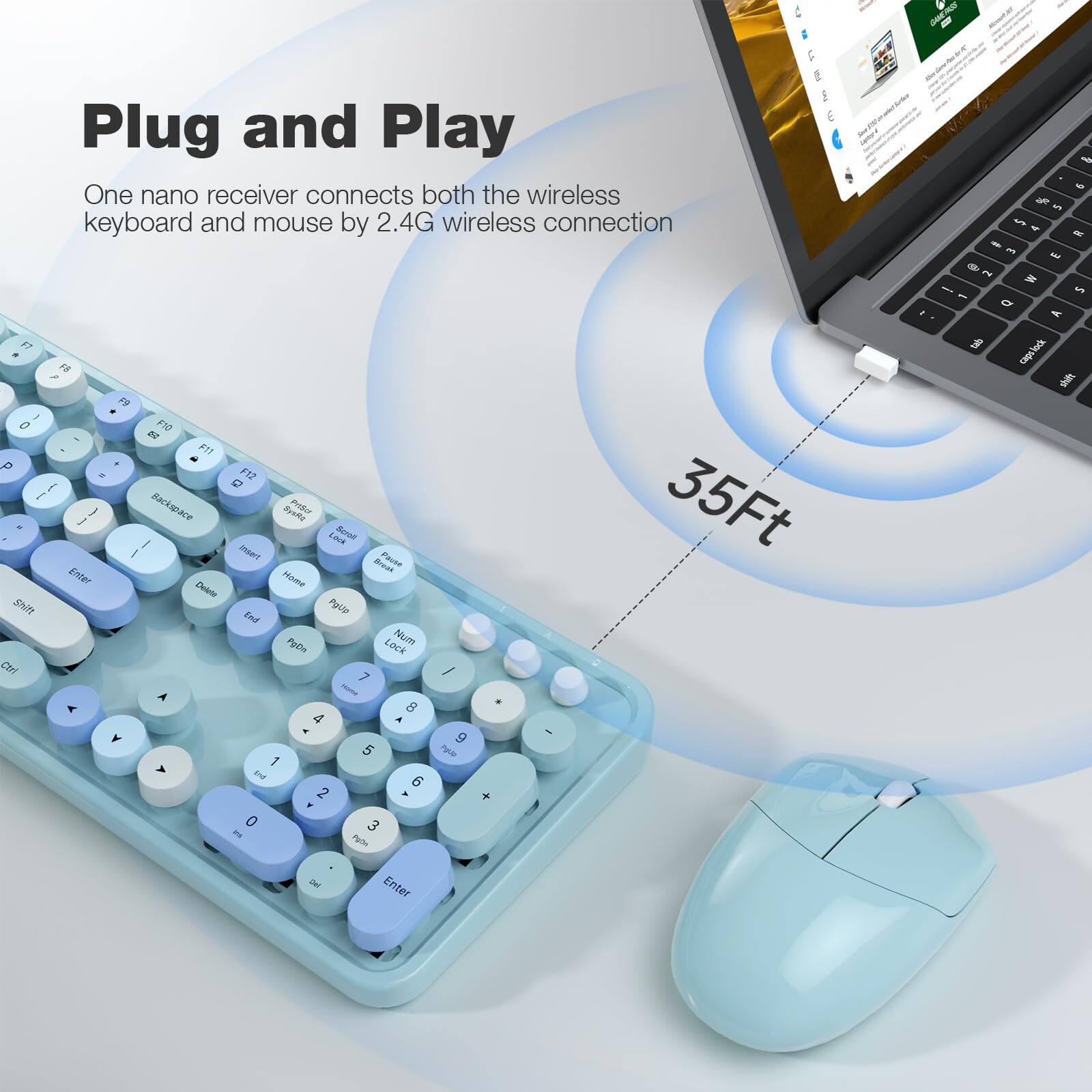 PRIMEPLUS Wireless Keyboard Mouse Combo, 2.4GHz Retro Typewriter Style ...