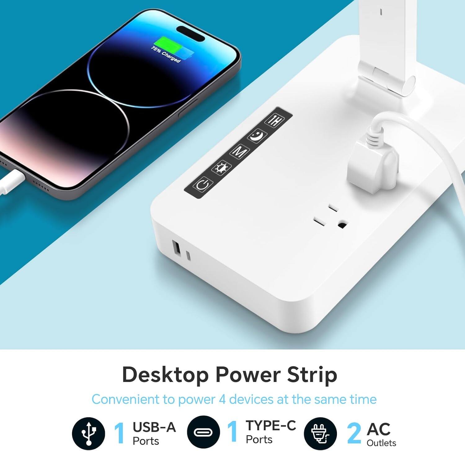 The Best Inks Desk Lamp light LED USB Smart Power Strip with Outlets Ports Type Small Surge ...