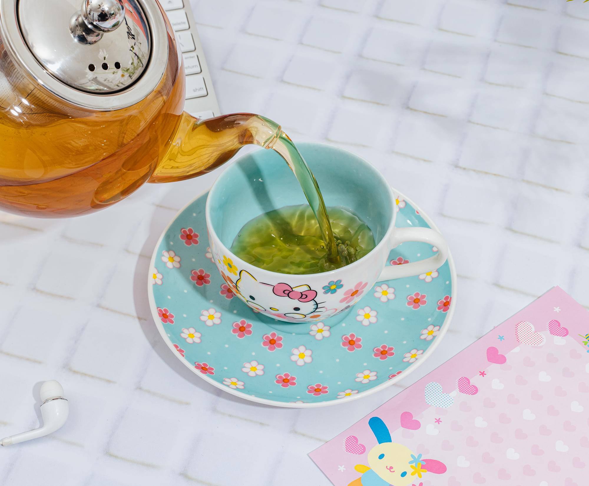 Silver Buffalo Sanrio Hello Kitty Floral Bone China Teacup and Saucer ...