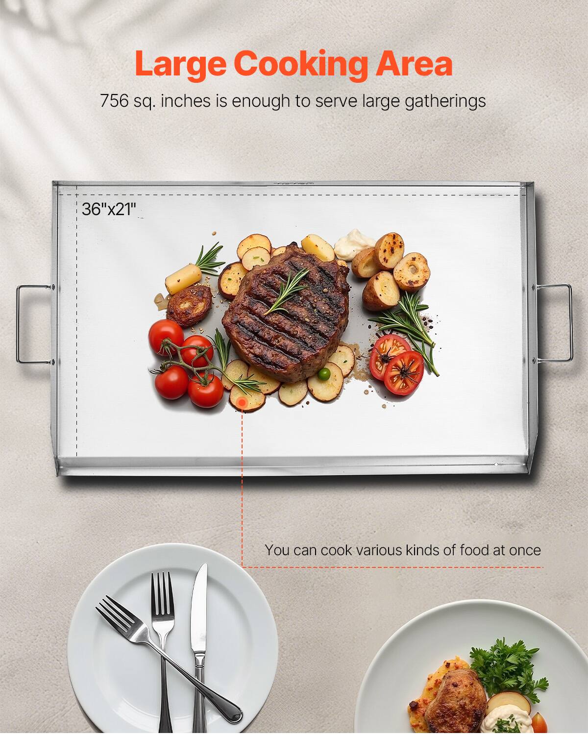 VEVOR Stainless Steel Griddle, 36x22 inch Universal Flat Top ...